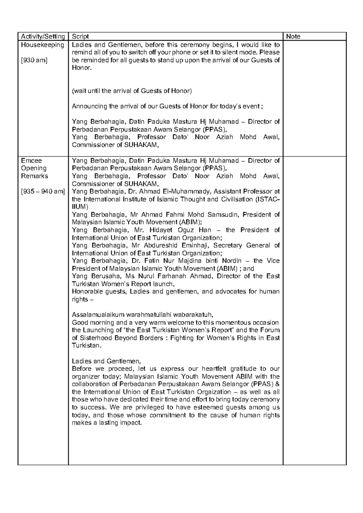 Emcee Script English 2 - Activity/Setting Script Note Housekeeping [9 ...