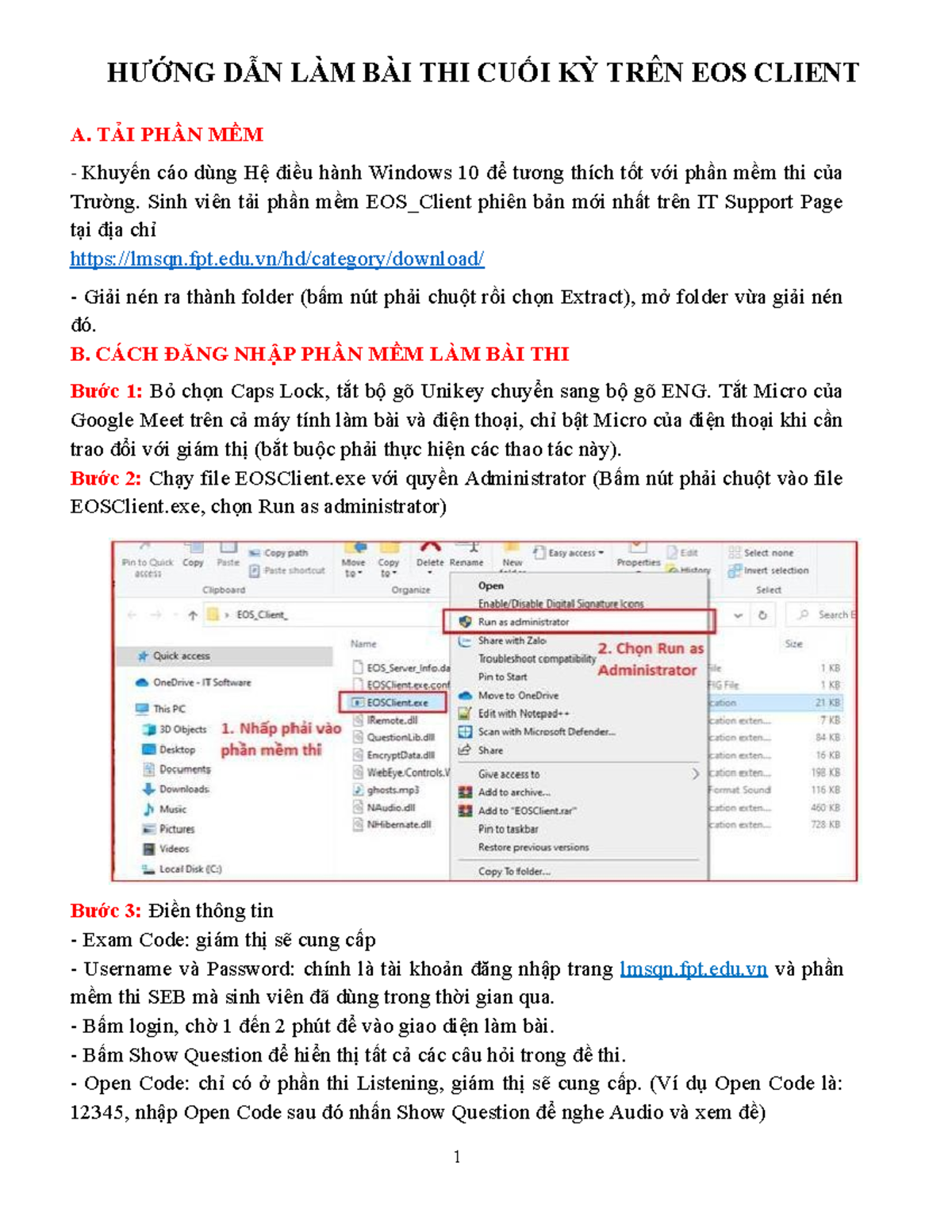 HƯỚNG DẪN LÀM BÀI THI CUỐI KỲ TRÊN EOS Client - HƯỚNG DẪN LÀM BÀI THI ...