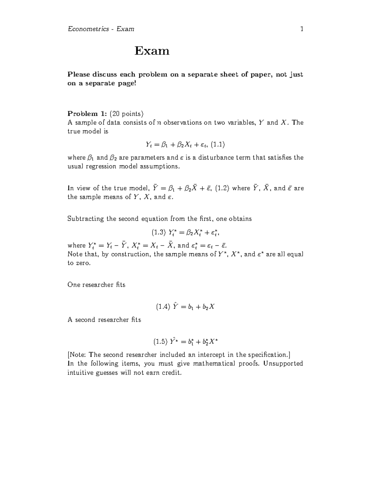 Exam1 solution - yes - Exam Please discuss each problem on a separate sheet of paper, notjust on ...