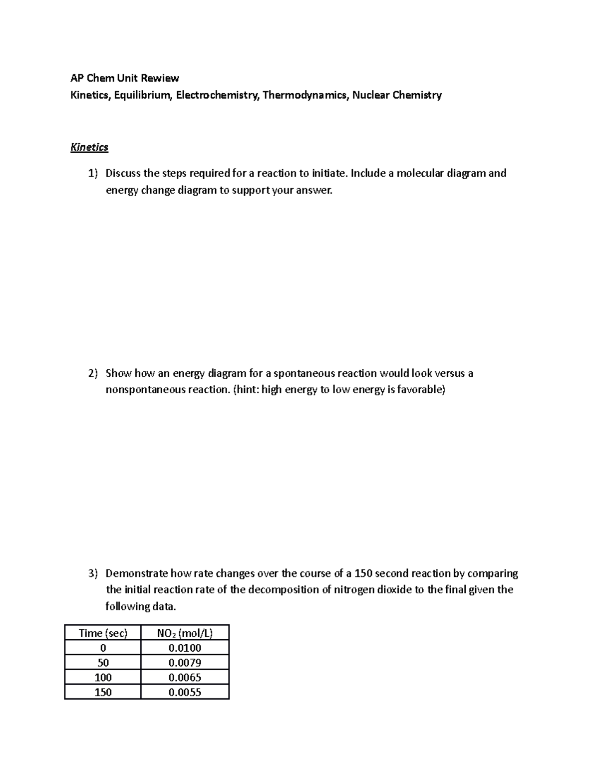 Ap chem unit rewiew - good - AP Chem Unit Rewiew Kinetics, Equilibrium ...