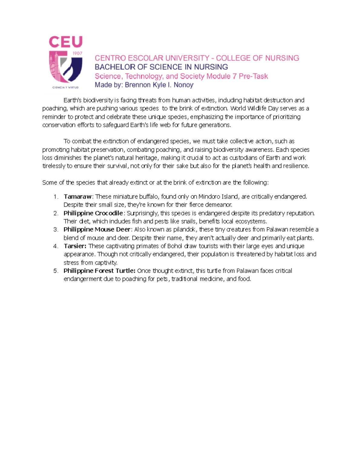 Science, Technology, and Society Module 7 Pre-Task - Earth's ...
