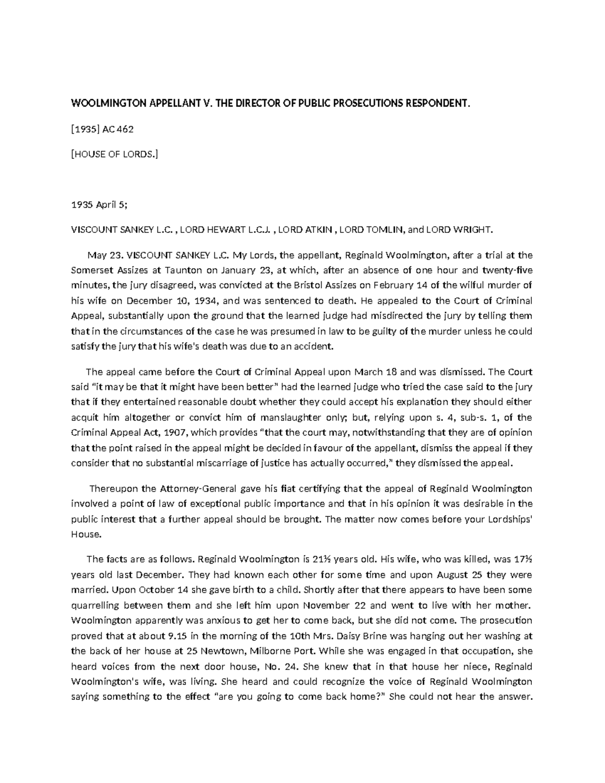 Woolmington V DPP - I am glad to join this platform in order to receive ...