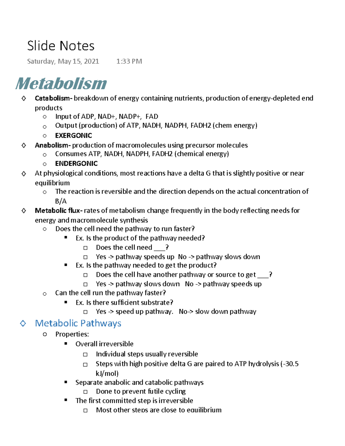 Biochem Enzymes and Cellular Metabolism - Lecture notes Week 6 lecture ...