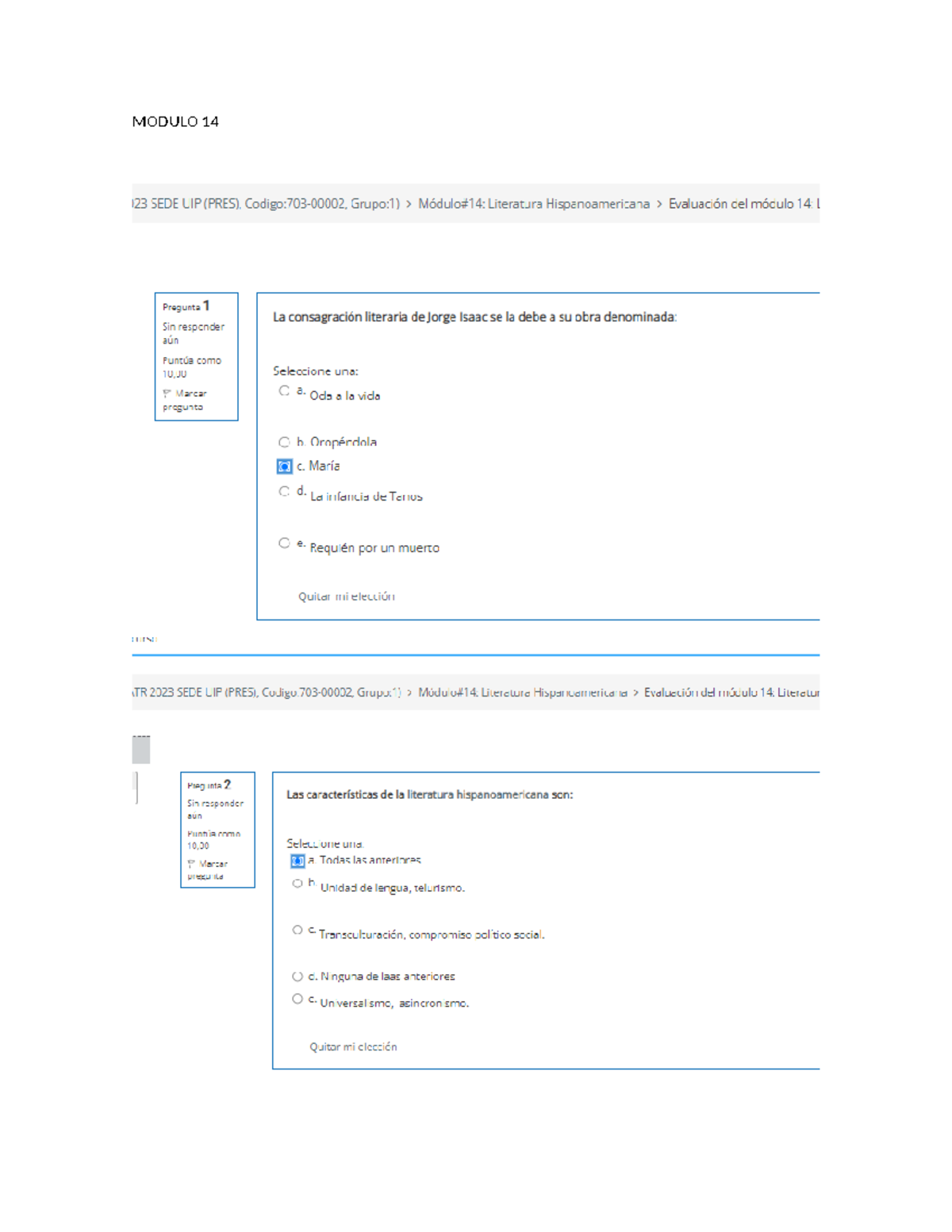 Modulo 14 - parcial Español - español - MODULO - Studocu