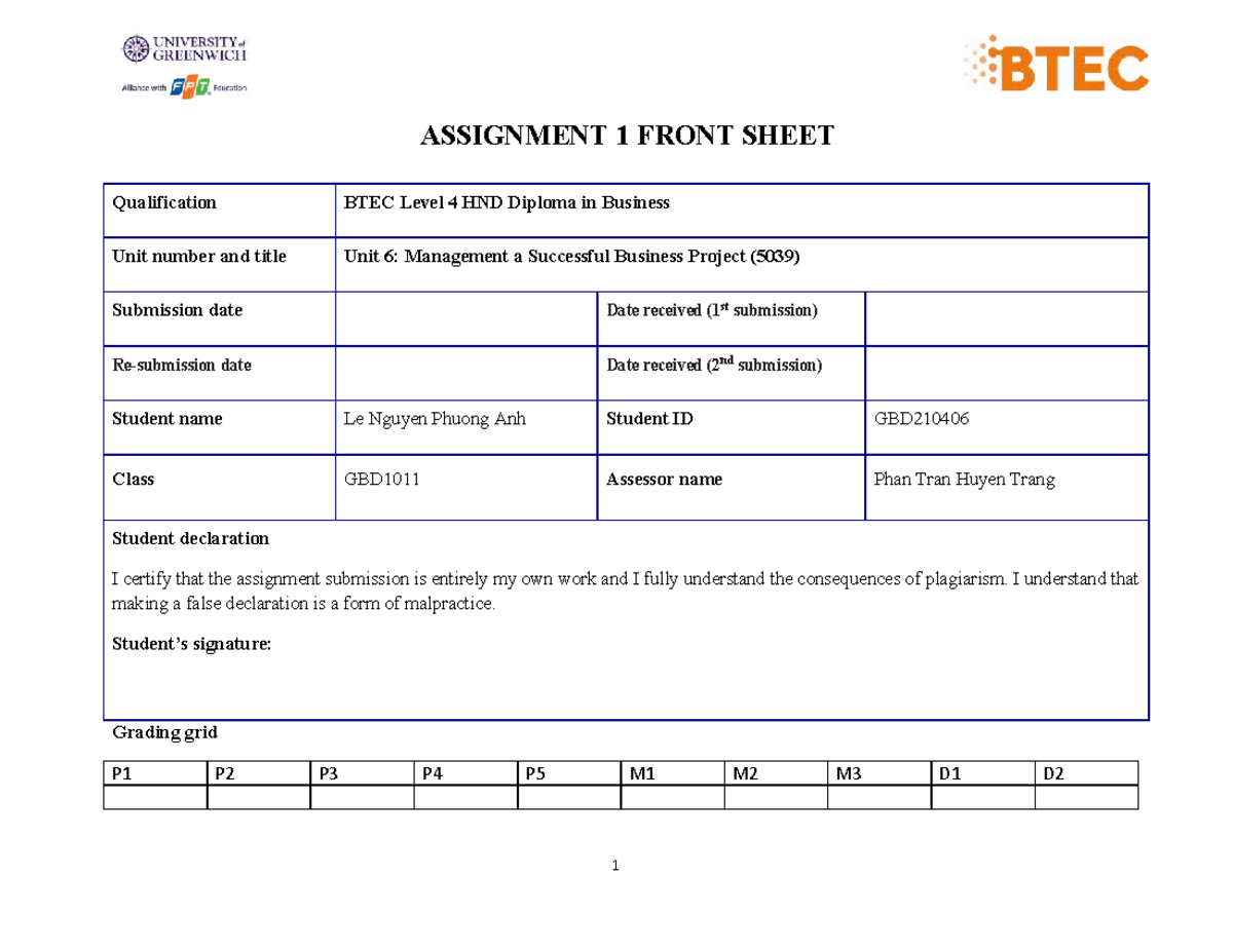 5039 Assignment 1 anhlnpgbd 210406 redo - ASSIGNMENT 1 FRONT SHEET ...