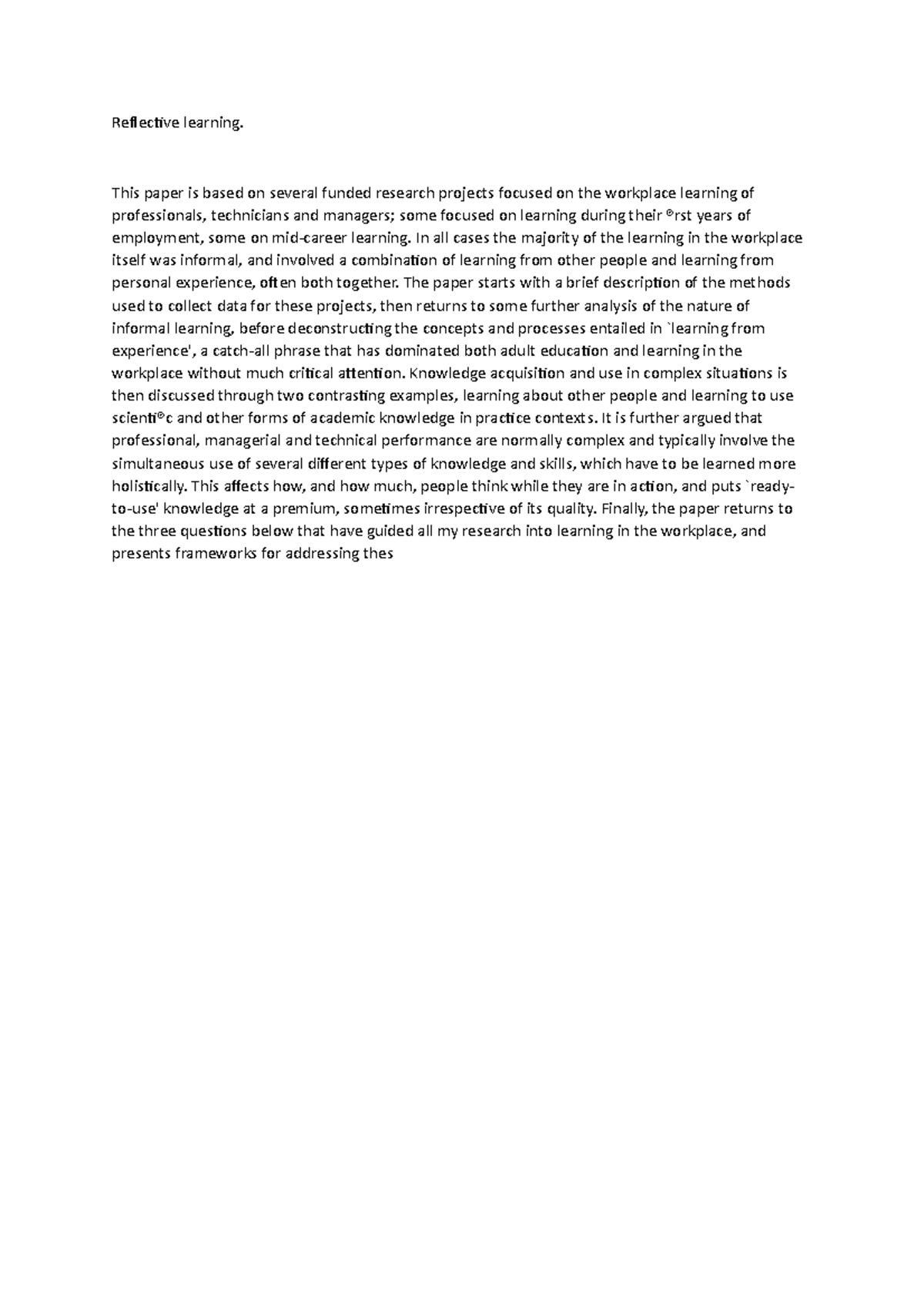 Reflective learning - journal - Reflective learning. This paper is ...