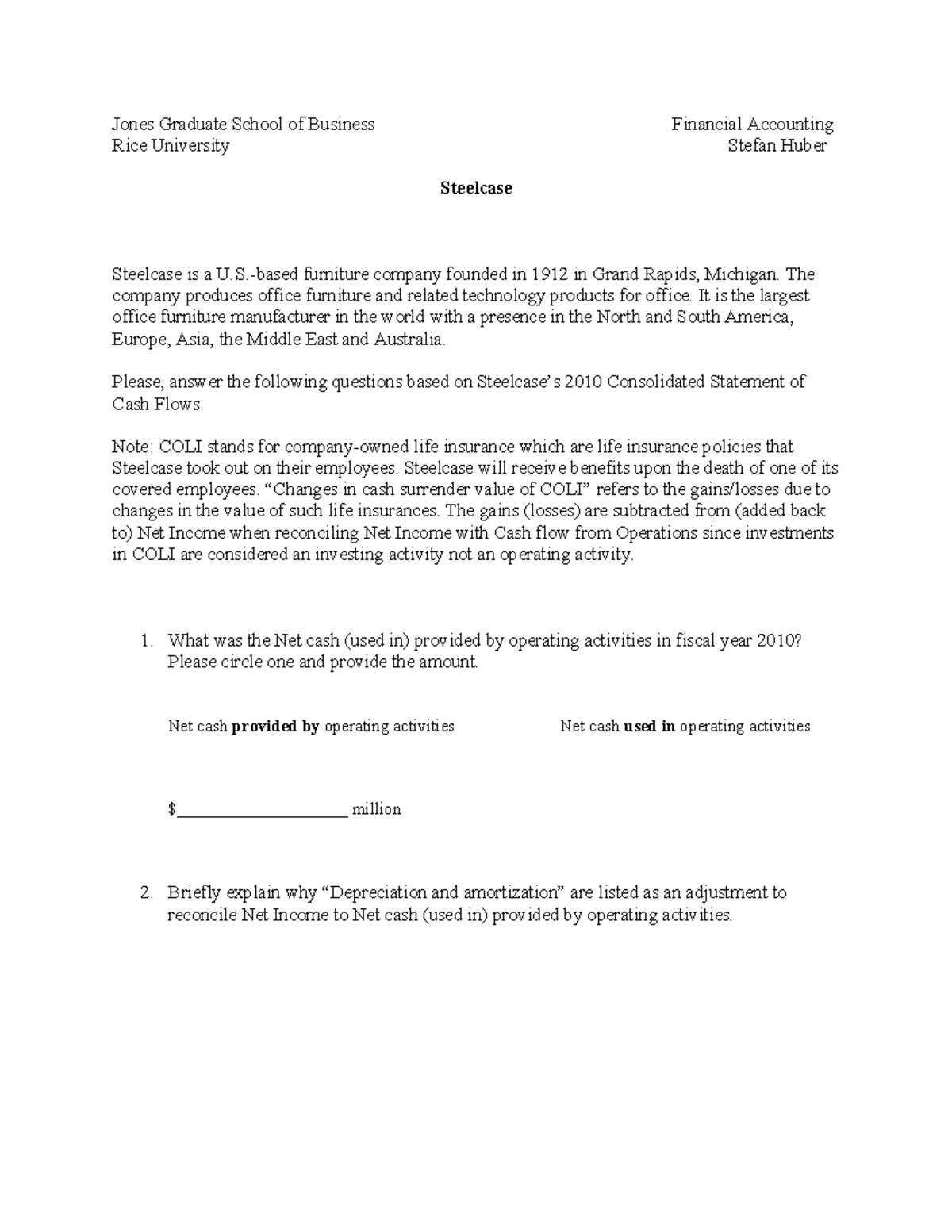 Steelcase Cash Flow Case Study - Jones Graduate School of Business ...