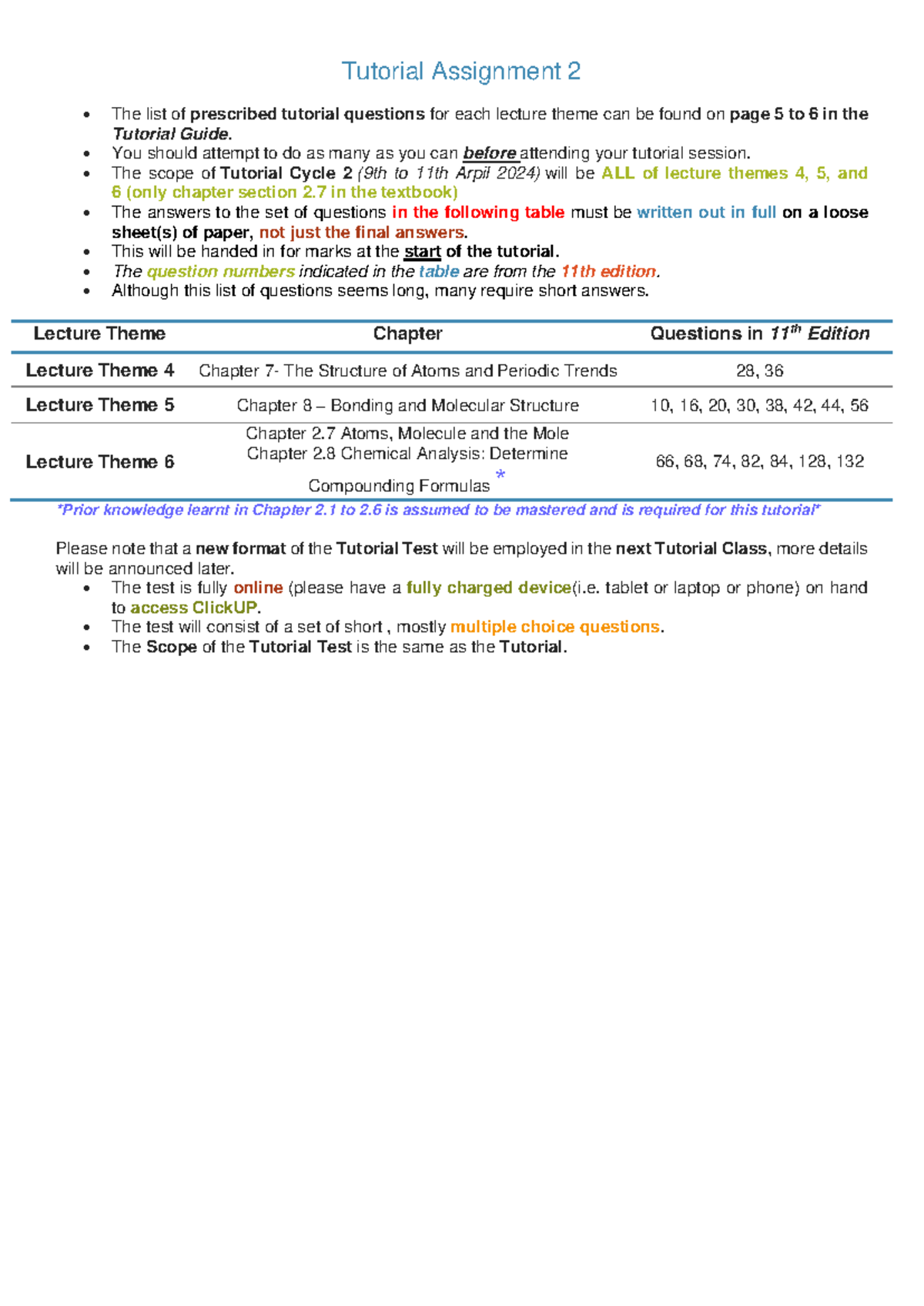 Tutorial Assignment 2 - • You should attempt to do as many as you can before attending your ...