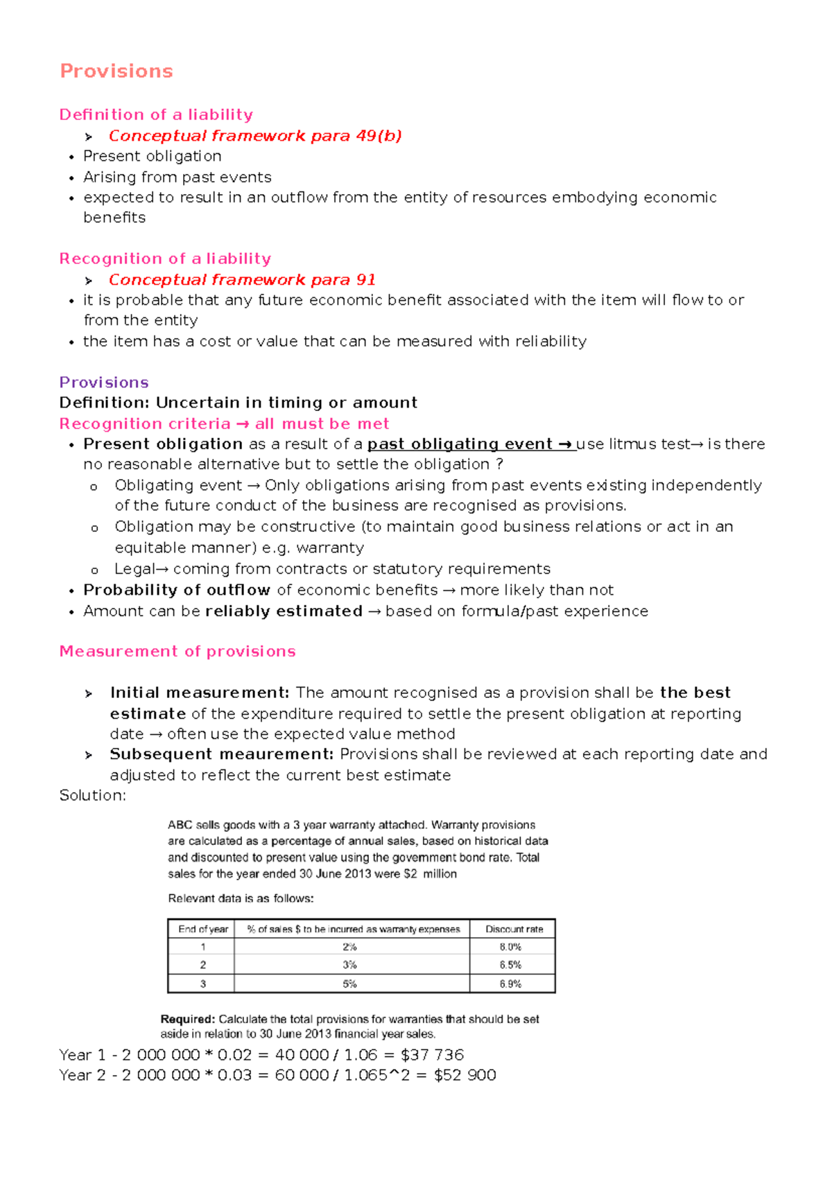 ACCT3563 Provisions Notes - Provisions Deinition of a liability ...