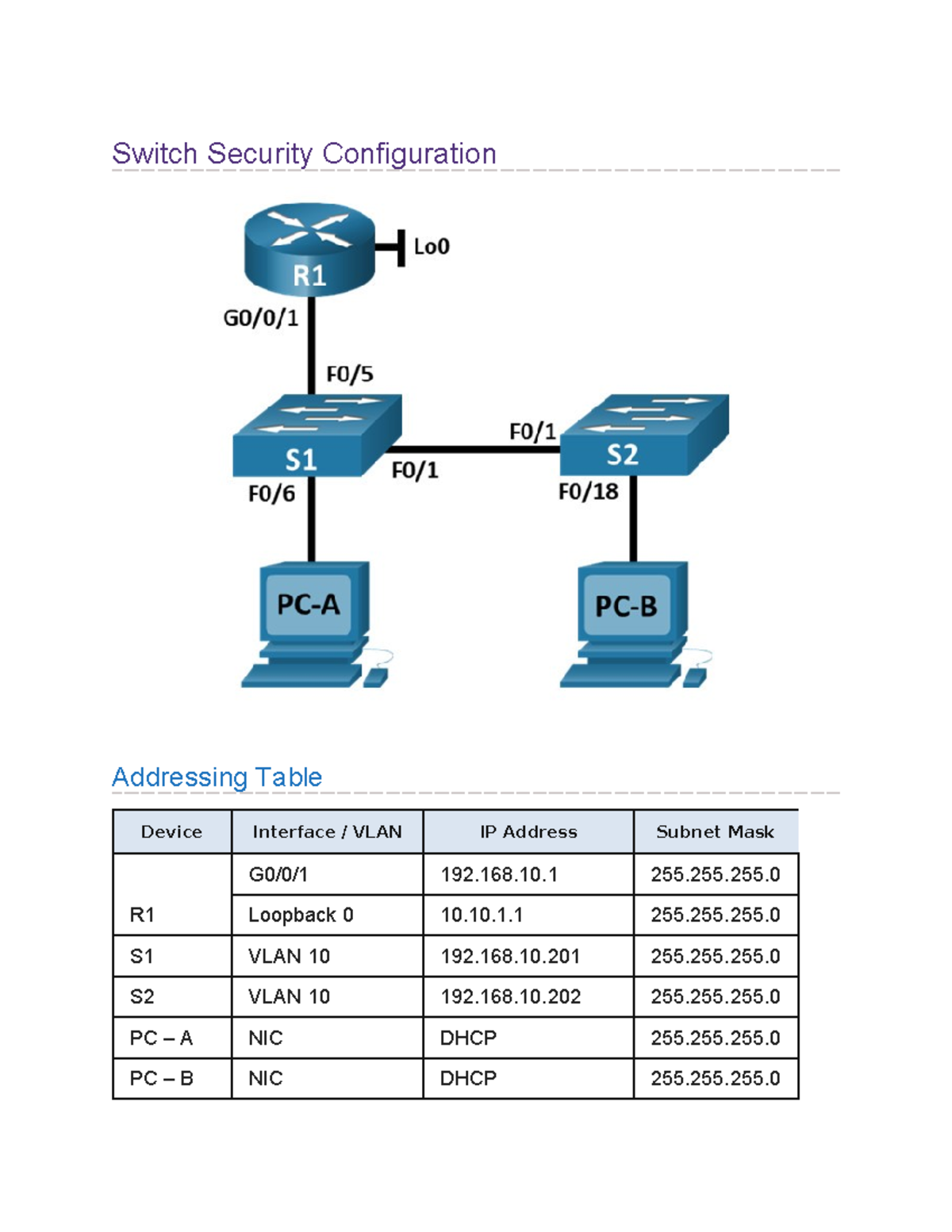 Switch Security Configuration Switch Security Configuration 0540