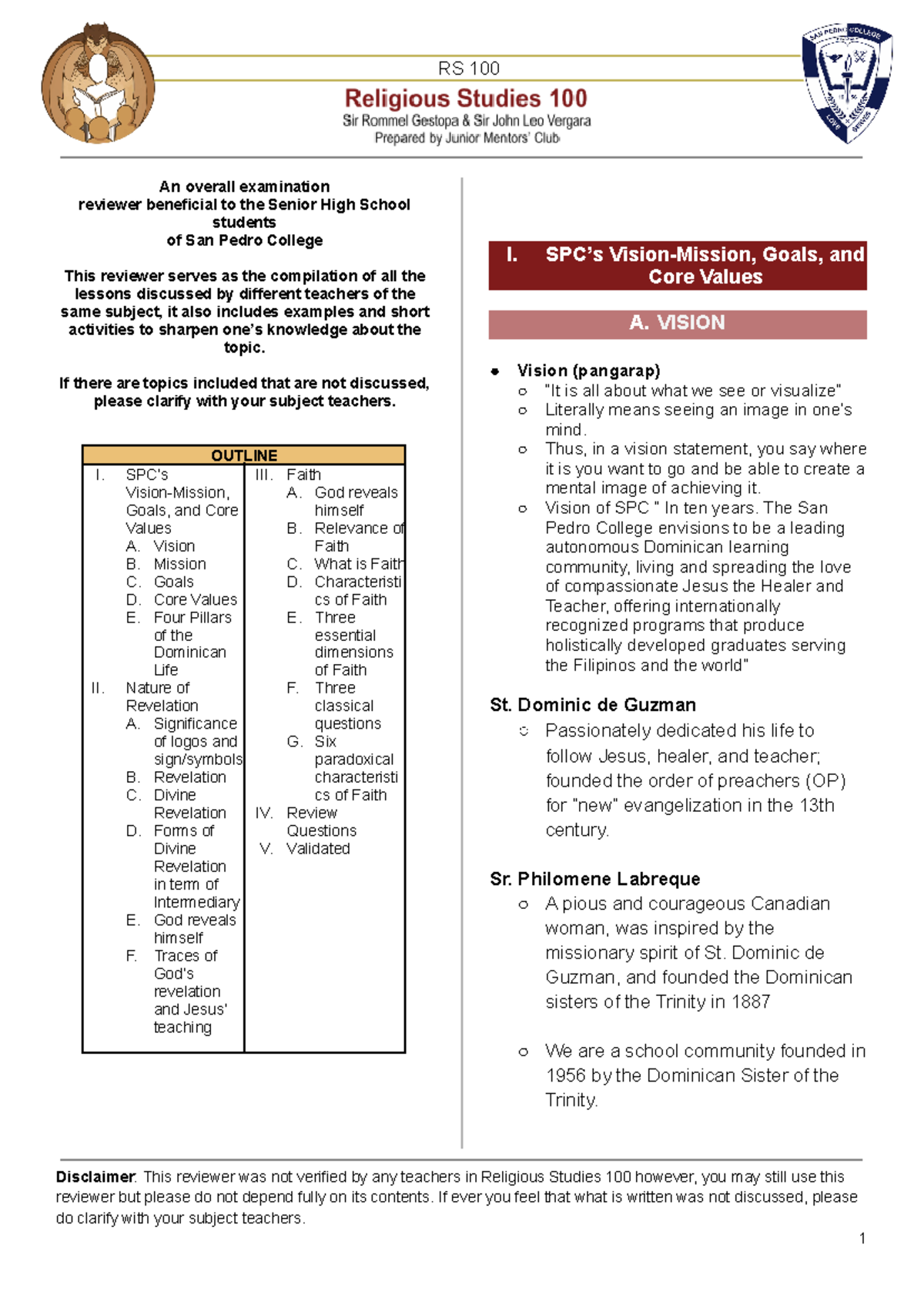 RS100 - an overview of the religious studies lesson for shs students ...