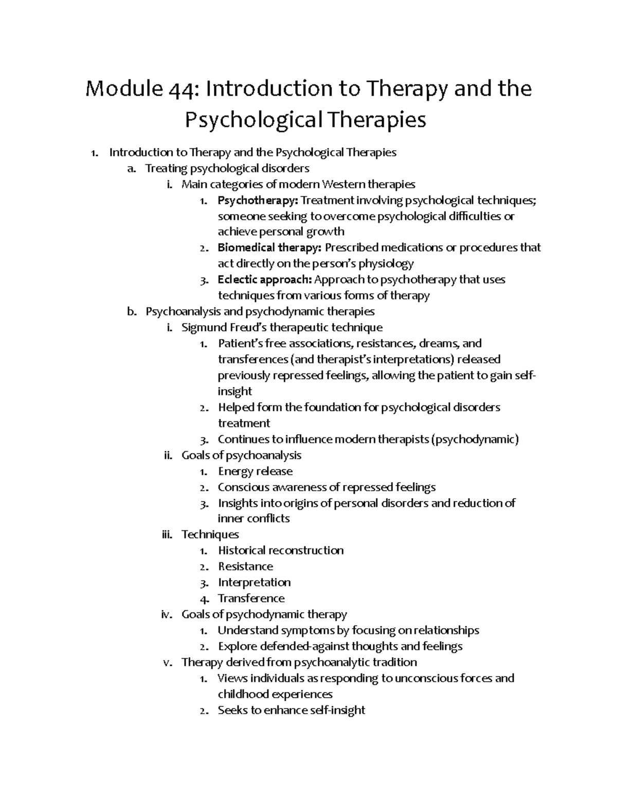 PSY1002 - Module 44 Lecture Notes - Module 44: Introduction to Therapy ...