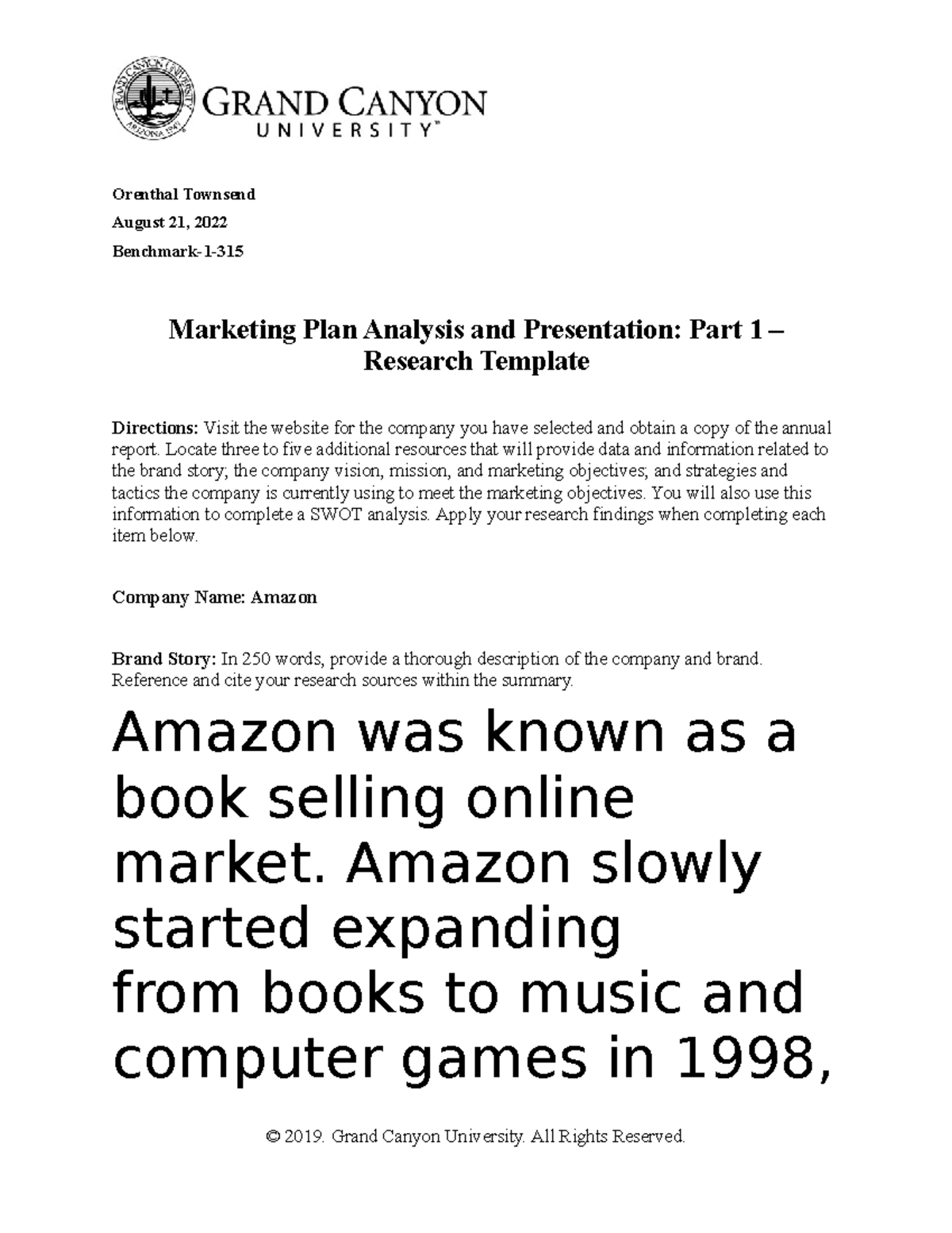 MKT 315 RS Marketing Plan Analysis and Presentation Part 1 Research ...