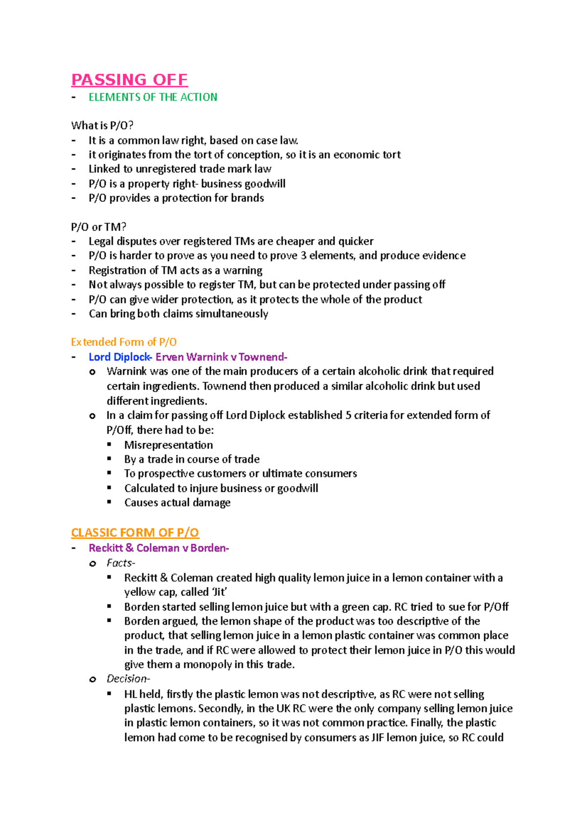 Passing OFF - Lecture notes 3-4 - PASSING OFF - ELEMENTS OF THE ACTION ...