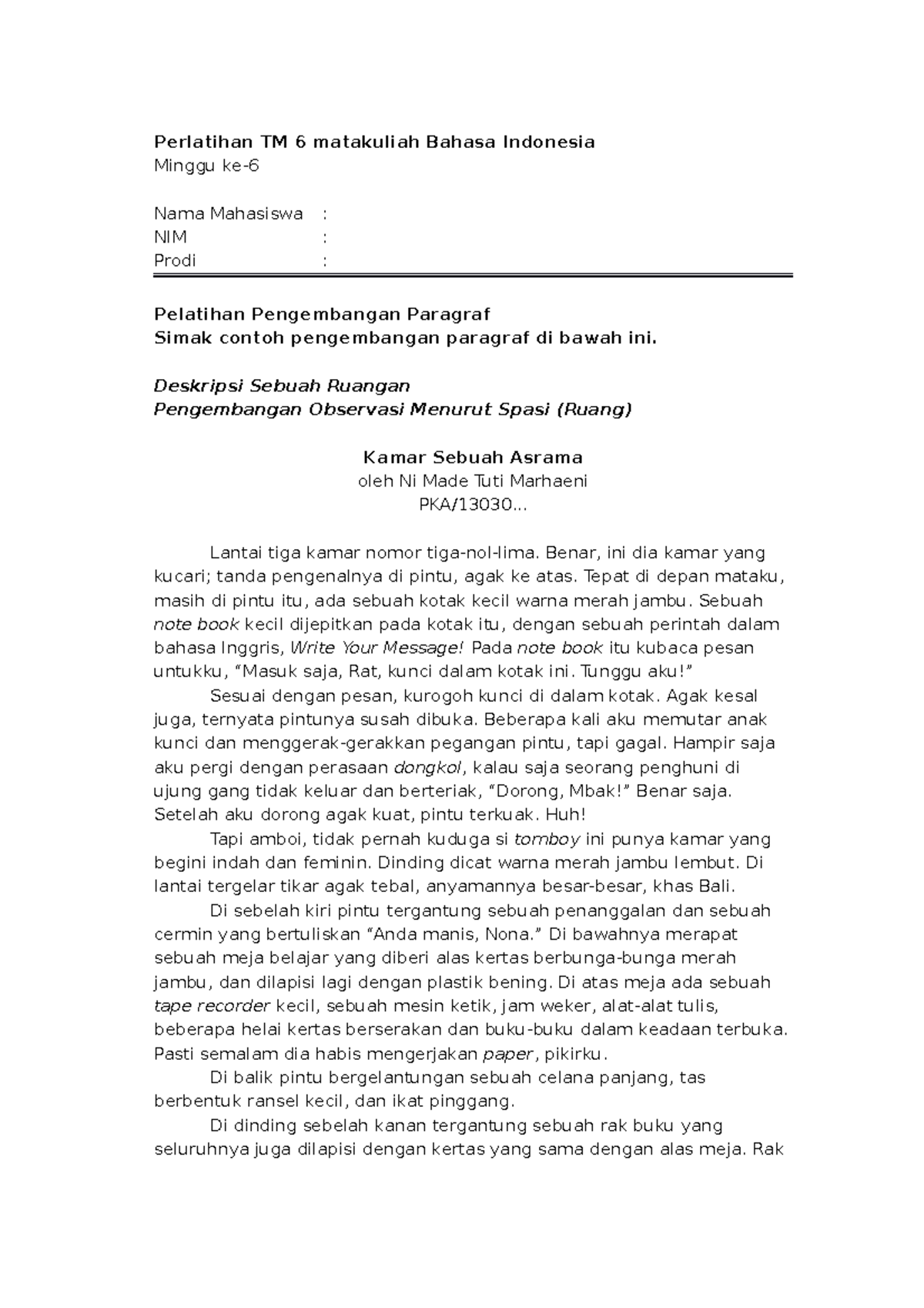 TM 6 - Tugas mata kuliah Bahasa Indonesia - Perlatihan TM 6 matakuliah Bahasa Indonesia Minggu ...