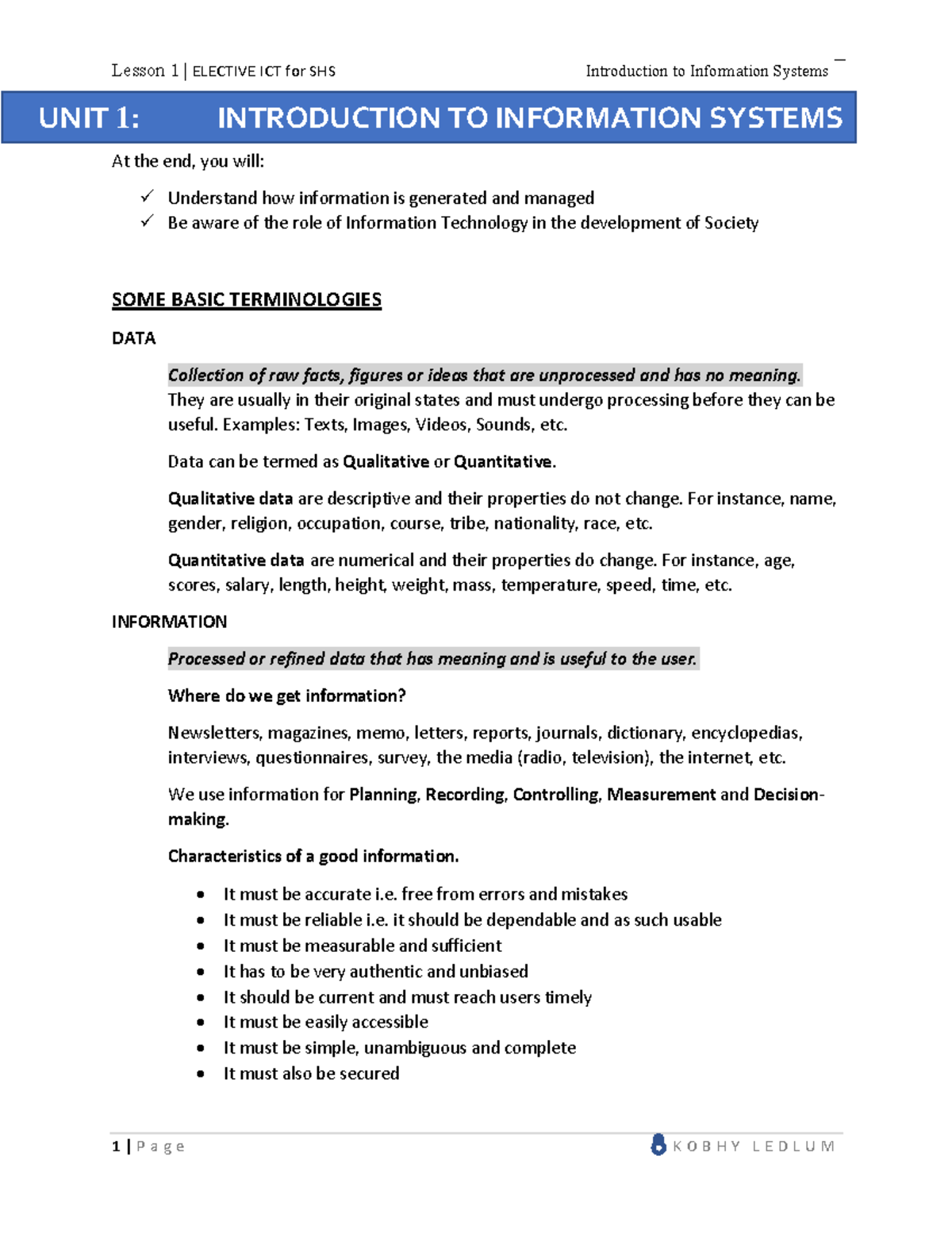 Info Sys Its Just Lecture Notes About The Title At The End You 2198