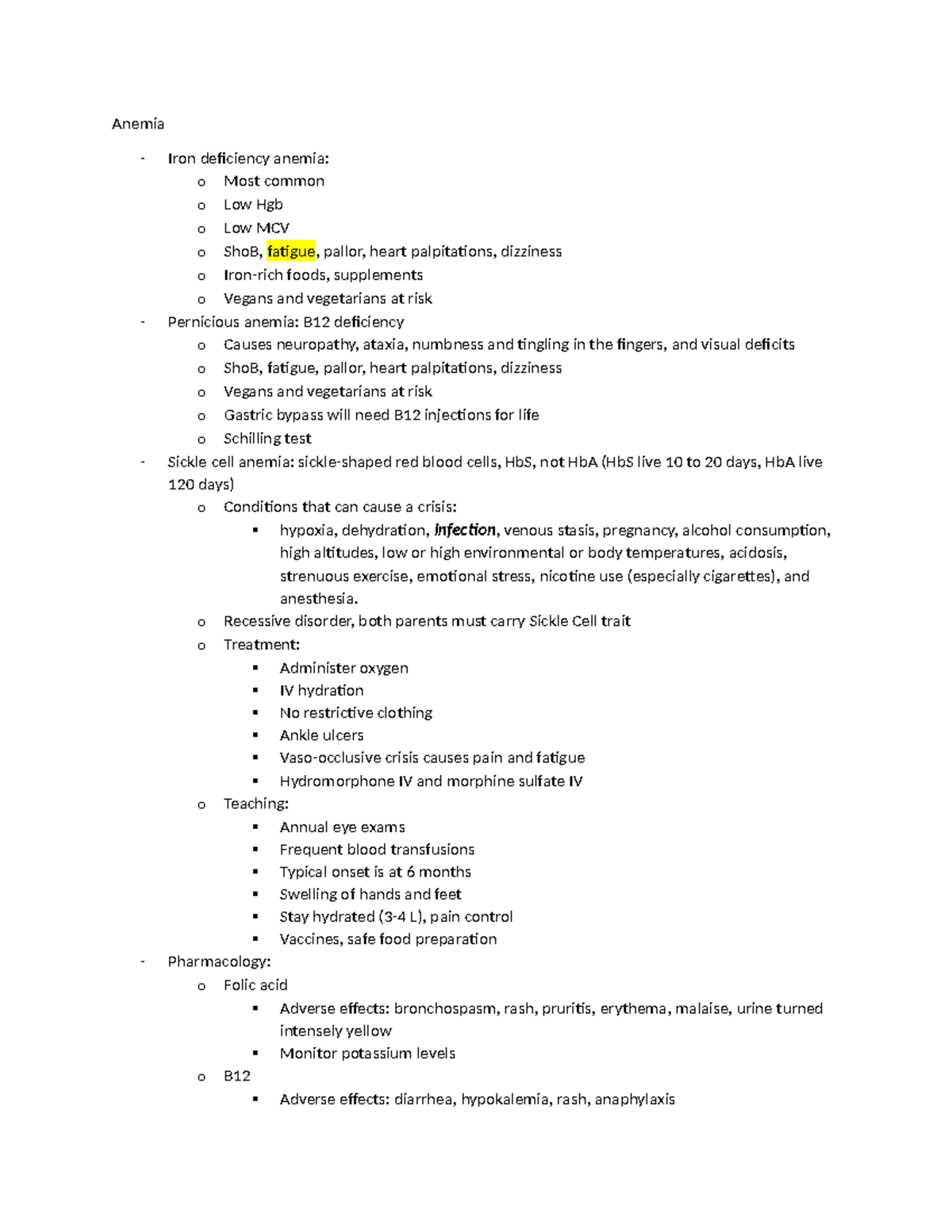 Study Guide Unit 1 - Summary Complex Health Concepts - Anemia - Iron ...