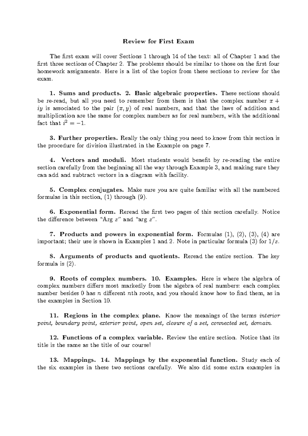 Math 4103 2011 extra - review for first exam - Review for First Exam The first exam will cover ...