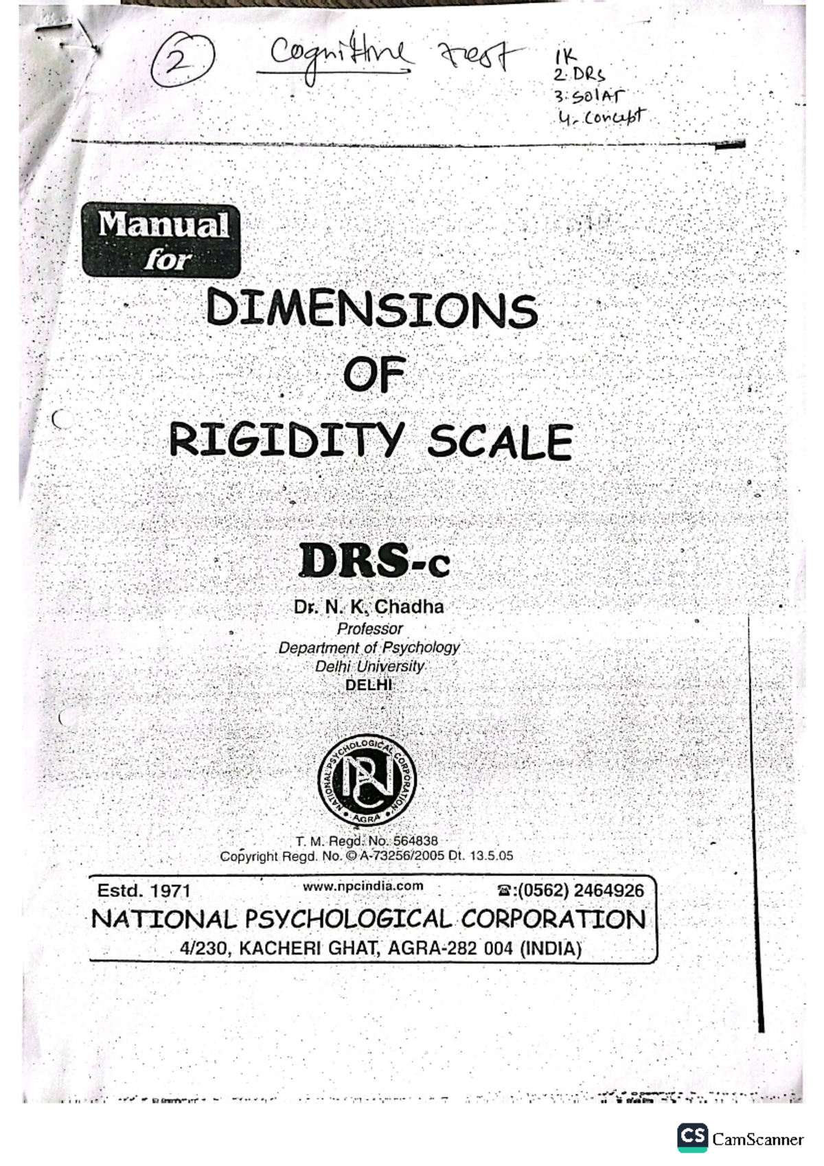 Manual (Dimensions of Rigidity Scale) - 2 cognitive test IK 2. DRS 3 ...