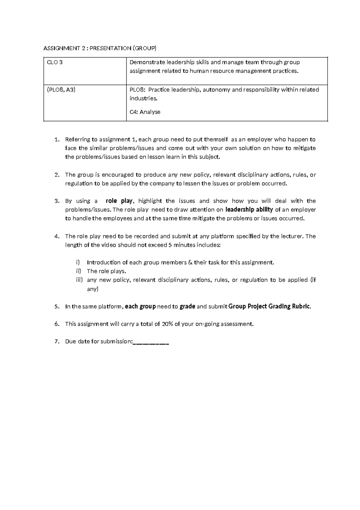 Assignment 2 ( Presentation) - ASSIGNMENT 2 : PRESENTATION (GROUP) CLO ...
