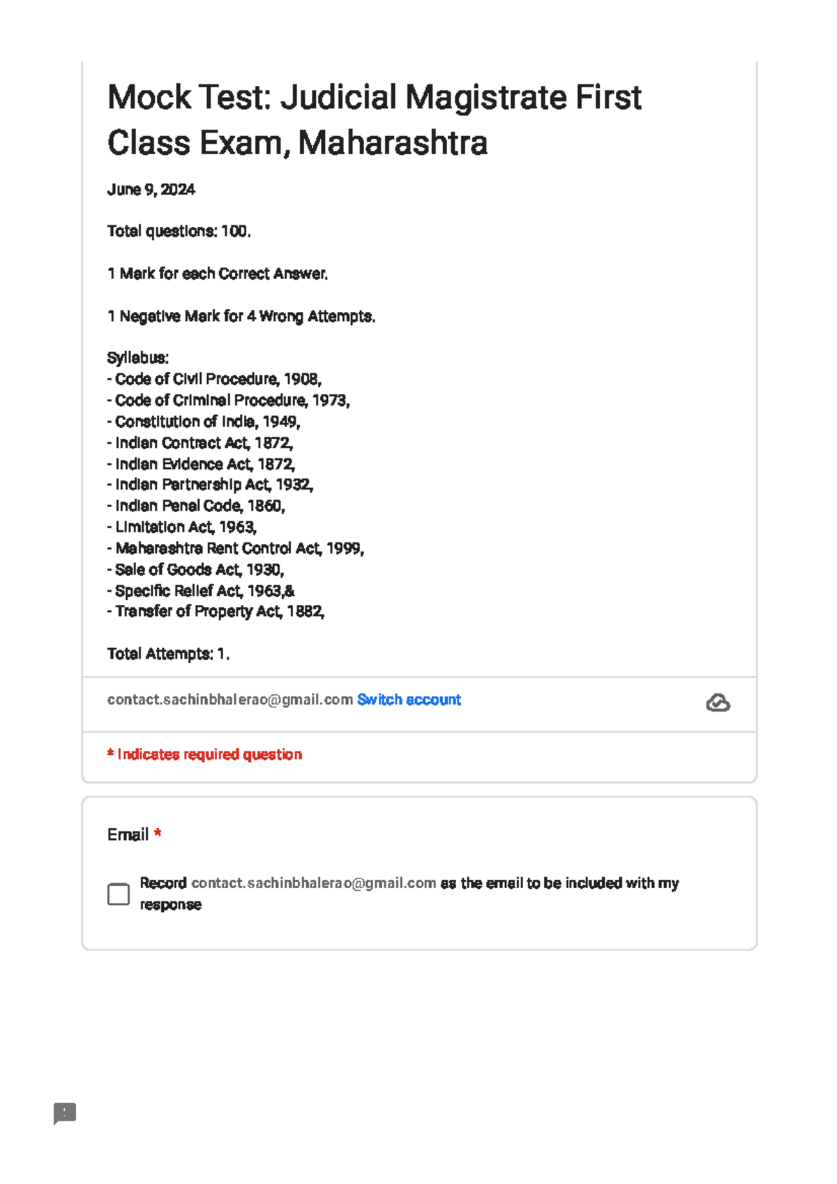 Mock Test Judicial Magistrate First Class Exam, Maharashtra - Email ...
