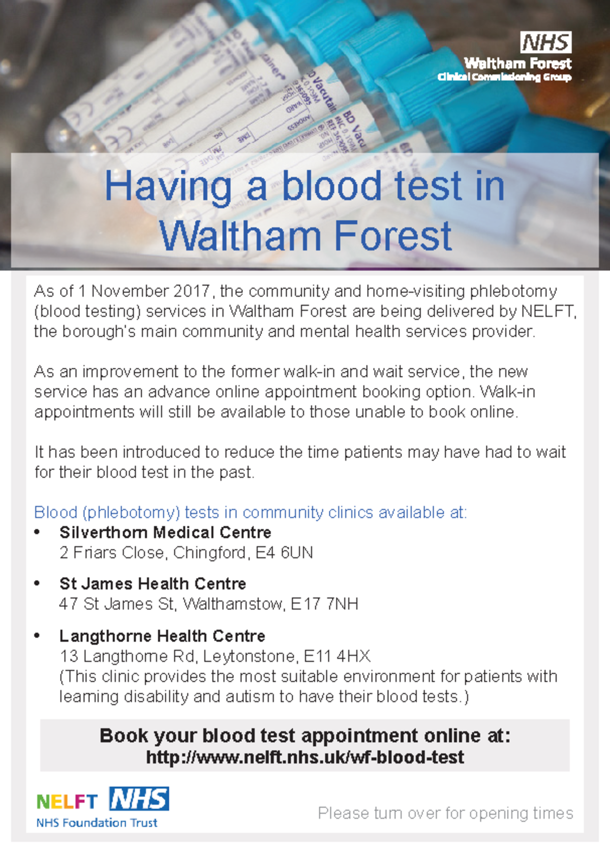 Having a blood test in Waltham Forest A5 leaflet 2019 - As of 1 ...