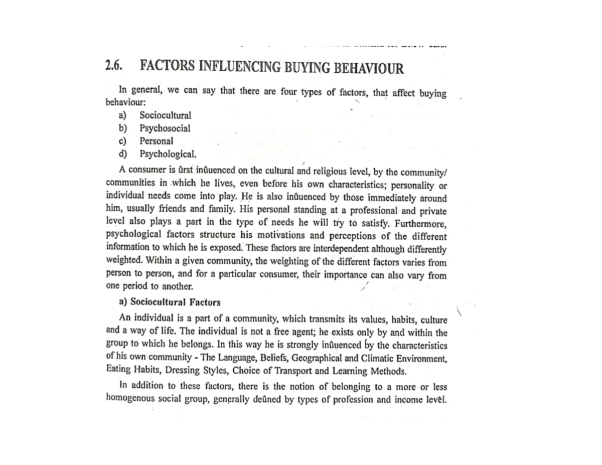 Factors influencing buying behaviour - Marketing Management - Studocu