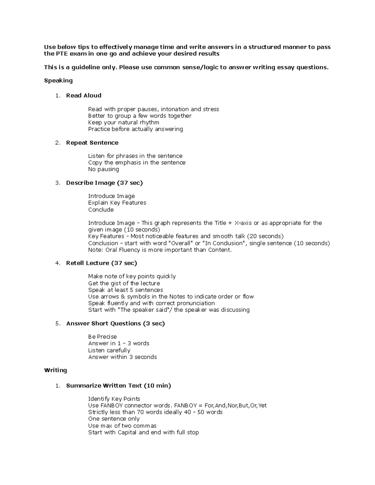 PTE Answer Structure - saasd sgsdg - Use below tips to effectively ...