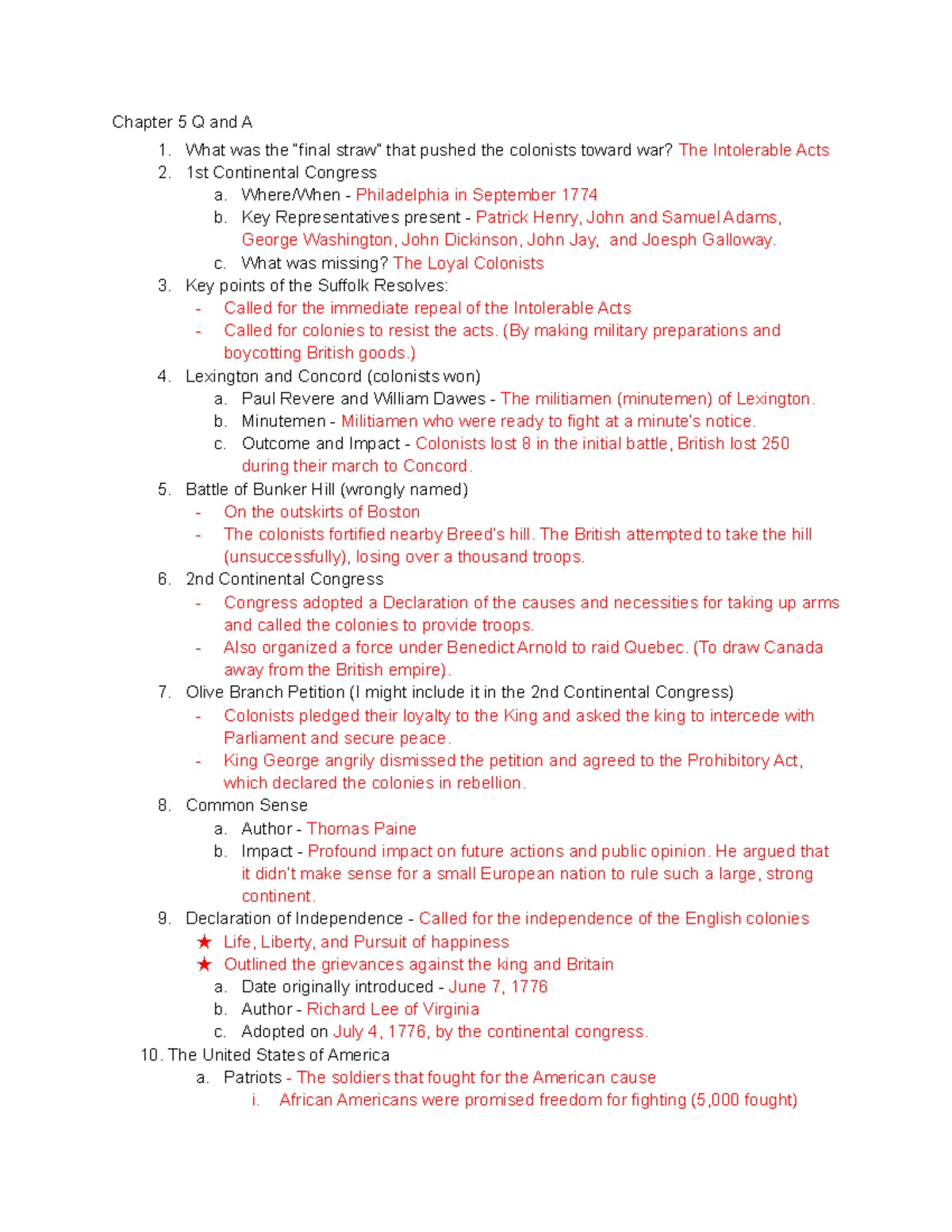 History The Revolutionary War - Chapter 5 Outline - Chapter 5 Q and A ...