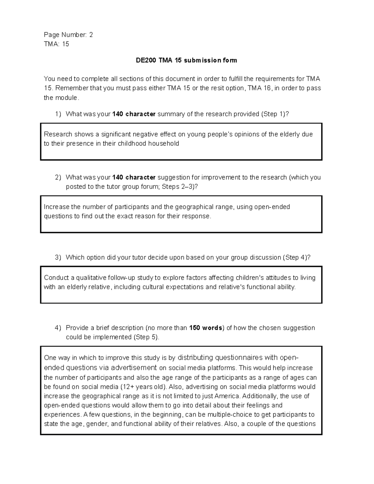 DE200 TMA15 - Page Number: 2 TMA: 15 DE200 TMA 15 submission form You ...
