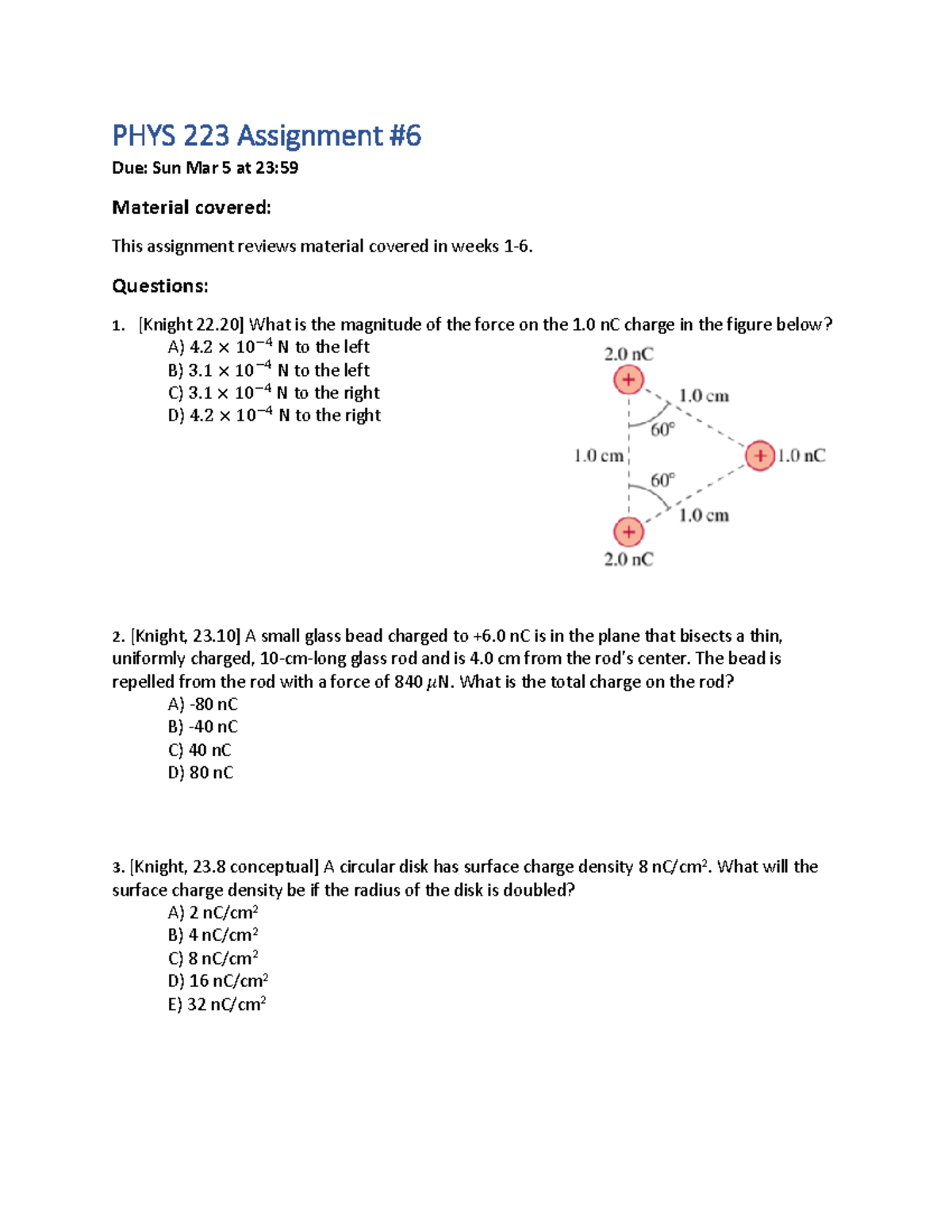 Homework Assignment 6 - PHYS 223 Assignment # 6 Due: Sun Mar 5 at 23 ...