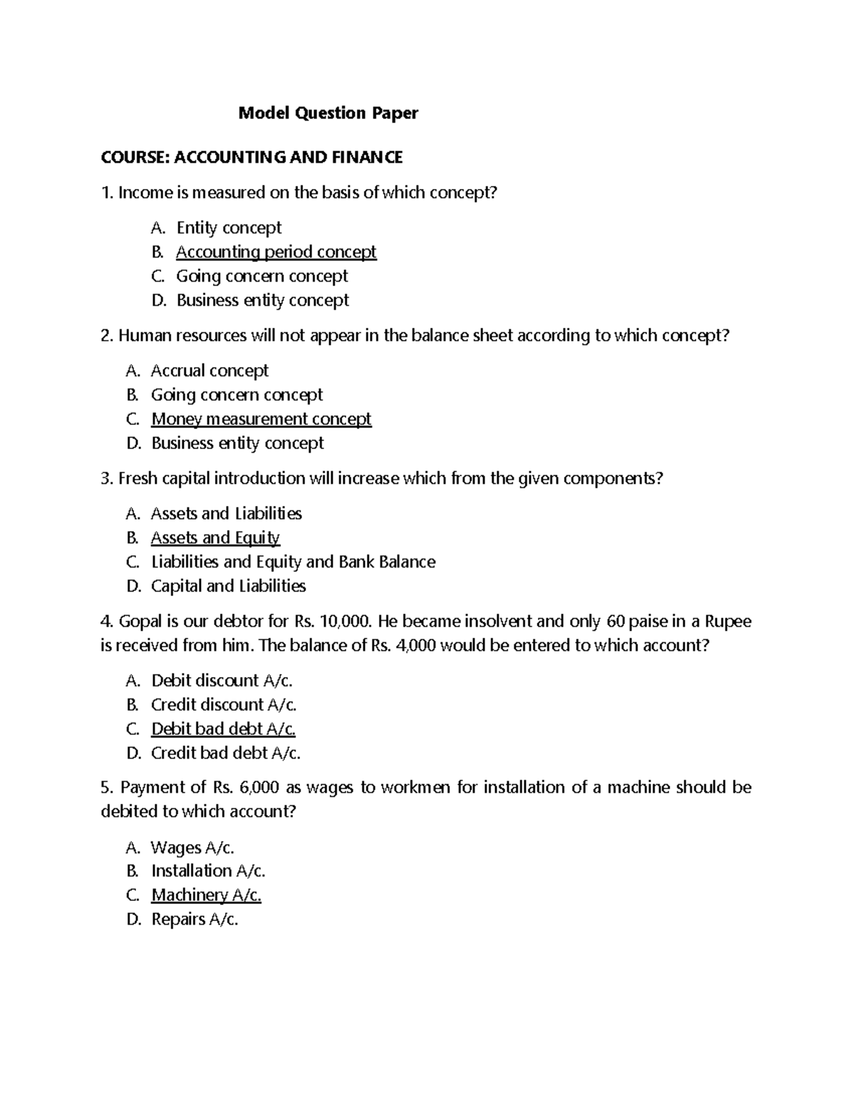 AFI MCQ Sample Ques MBA Sem 1 - Model Question Paper COURSE: ACCOUNTING AND FINANCE Income is ...