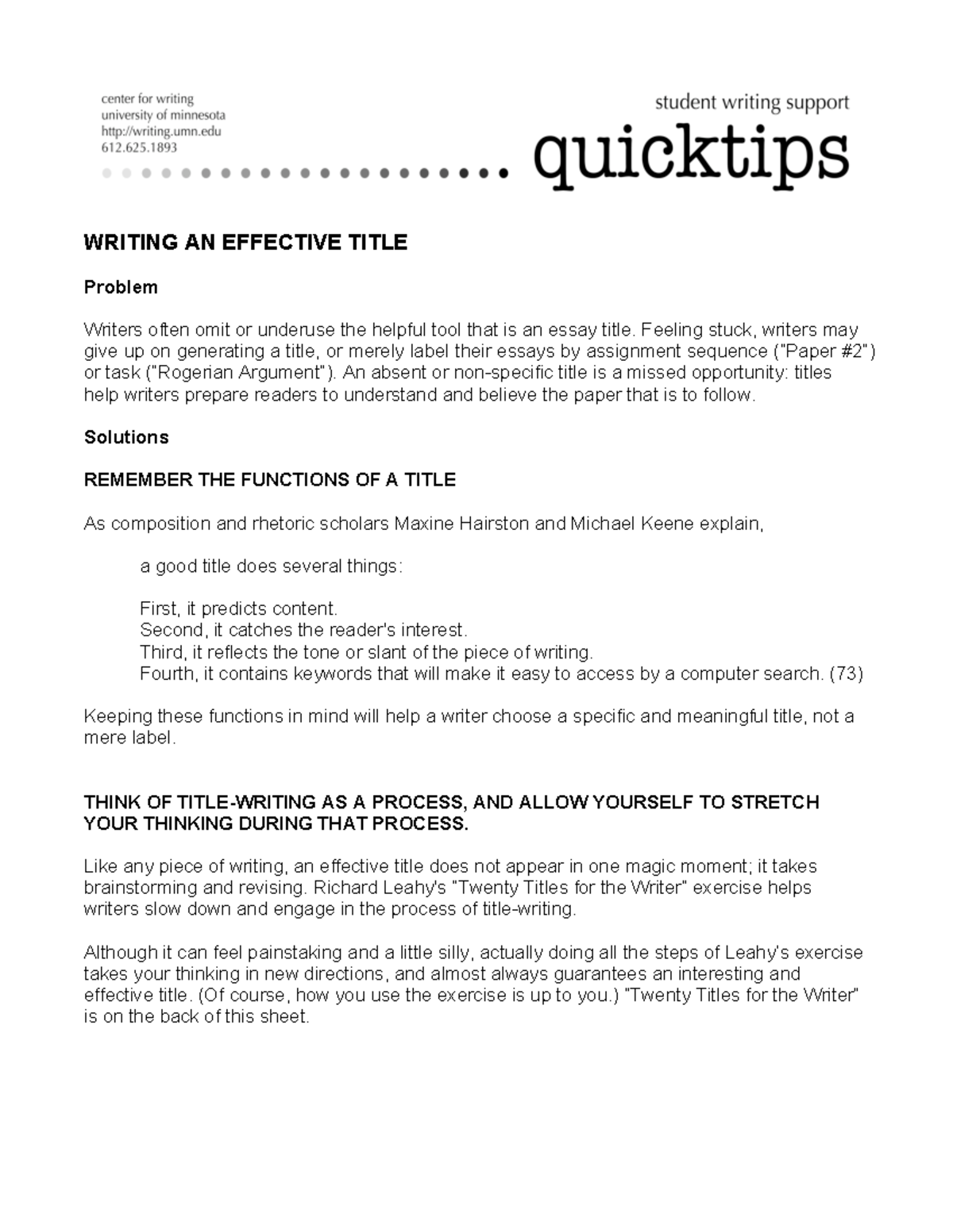 Titles - WRITING AN EFFECTIVE TITLE Problem Writers often omit or ...