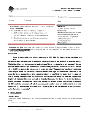 ART 002- Lesson 7 SAS - ... - STUDENT ACTIVITY SHEET: Lesson This document is the property of ...