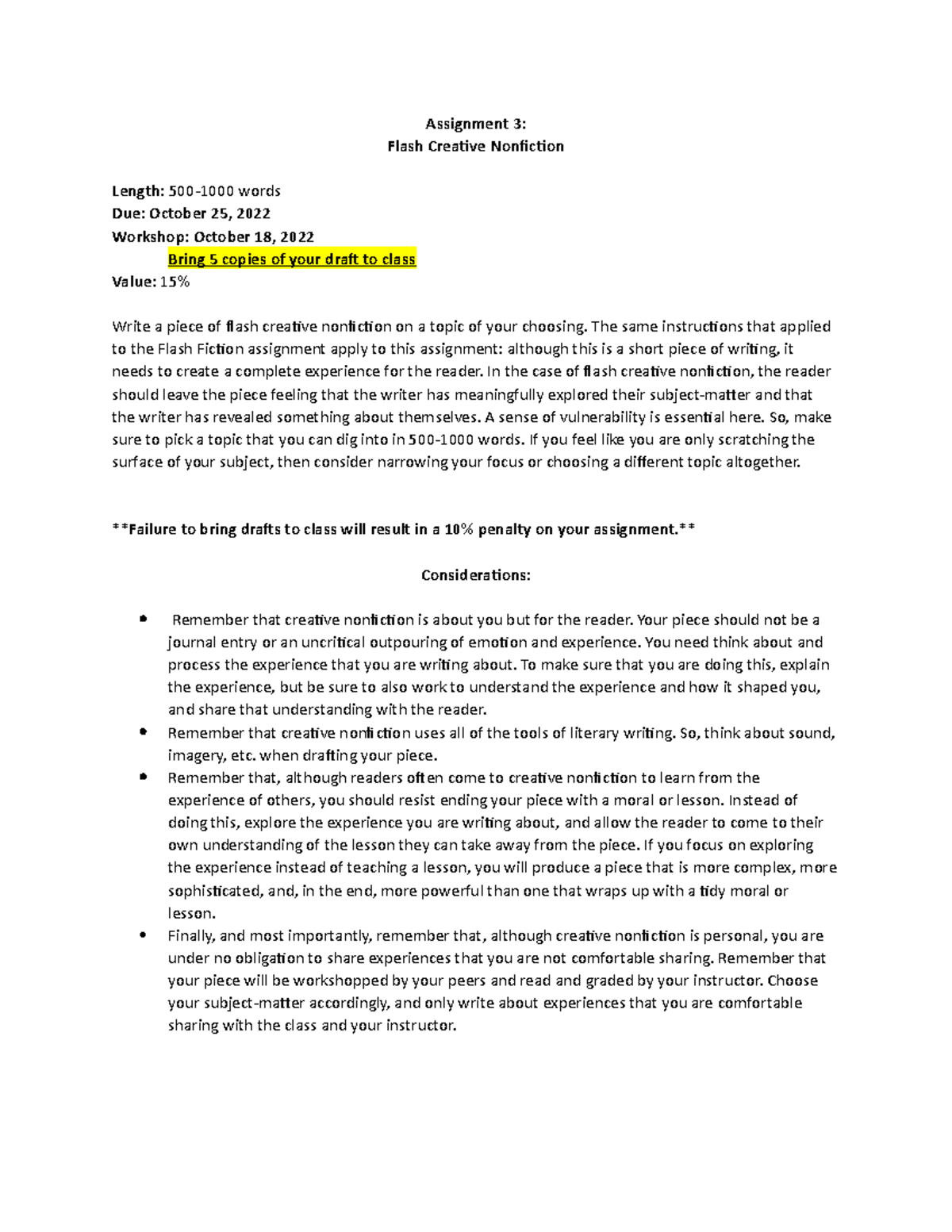 Assignment 3 Flash Creative Nonfiction - Assignment 3: Flash Creative ...