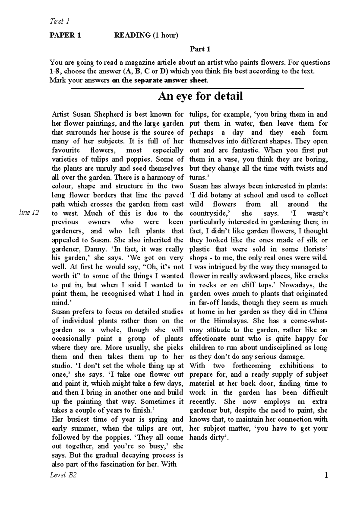 B2-FCI-Test 1 - Test 1 PAPER 1 READING (1 hour) Part 1 You are going to ...