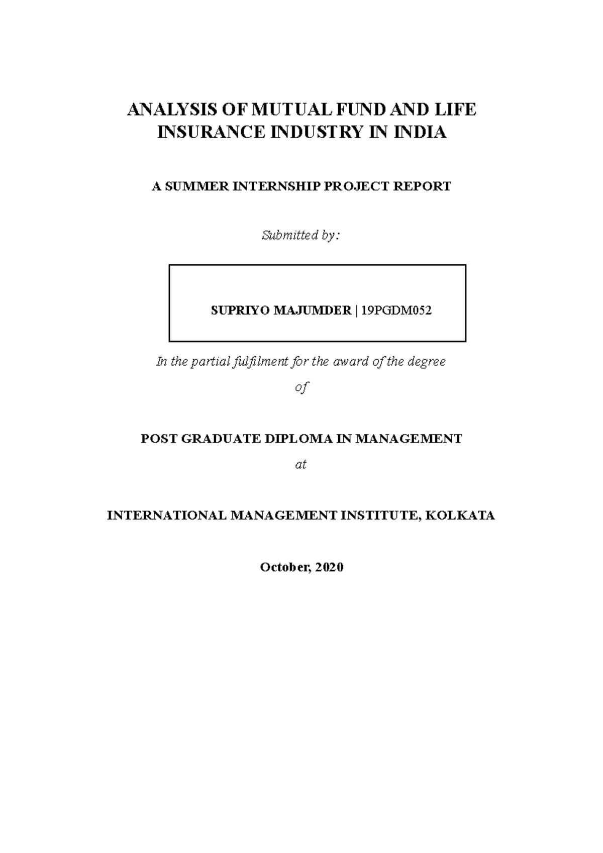 IDBI SIP Project - for assignment purposes - ANALYSIS OF MUTUAL FUND ...