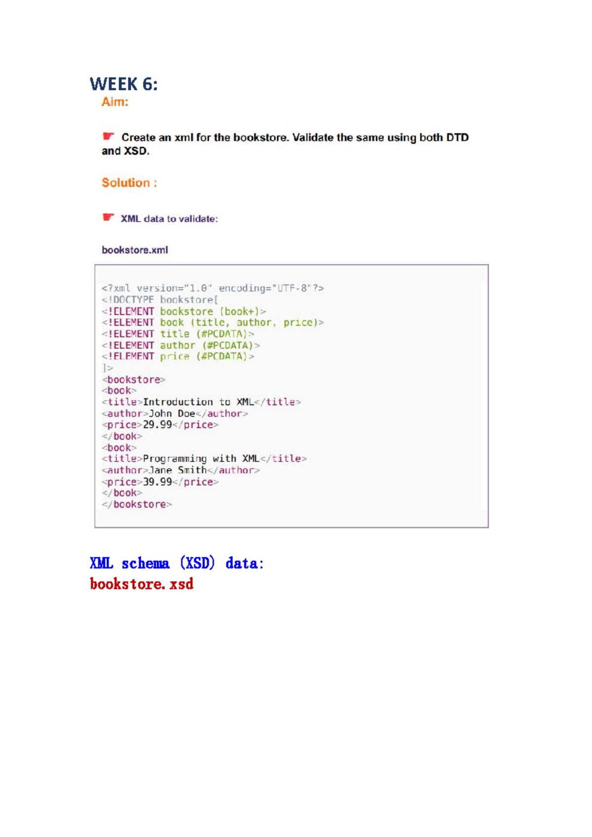 SD Lab Week 6 - sd lab react js/node js - WEEK 6: XML schema (XSD) data: bookstore Review the ...