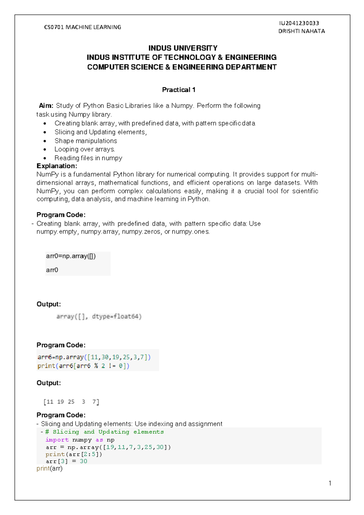 IU2041230033 lab1-6 - useful - DRISHTI NAHATA CS0701 MACHINE LEARNING ...