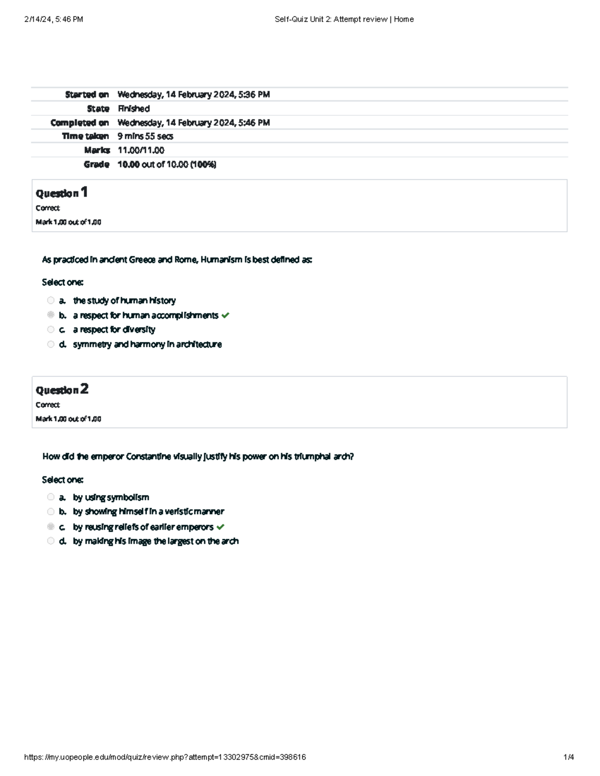 Self-Quiz Unit 2 Attempt review Home - Started on Wednesday, 14 February 2024, 5:36 PM State ...