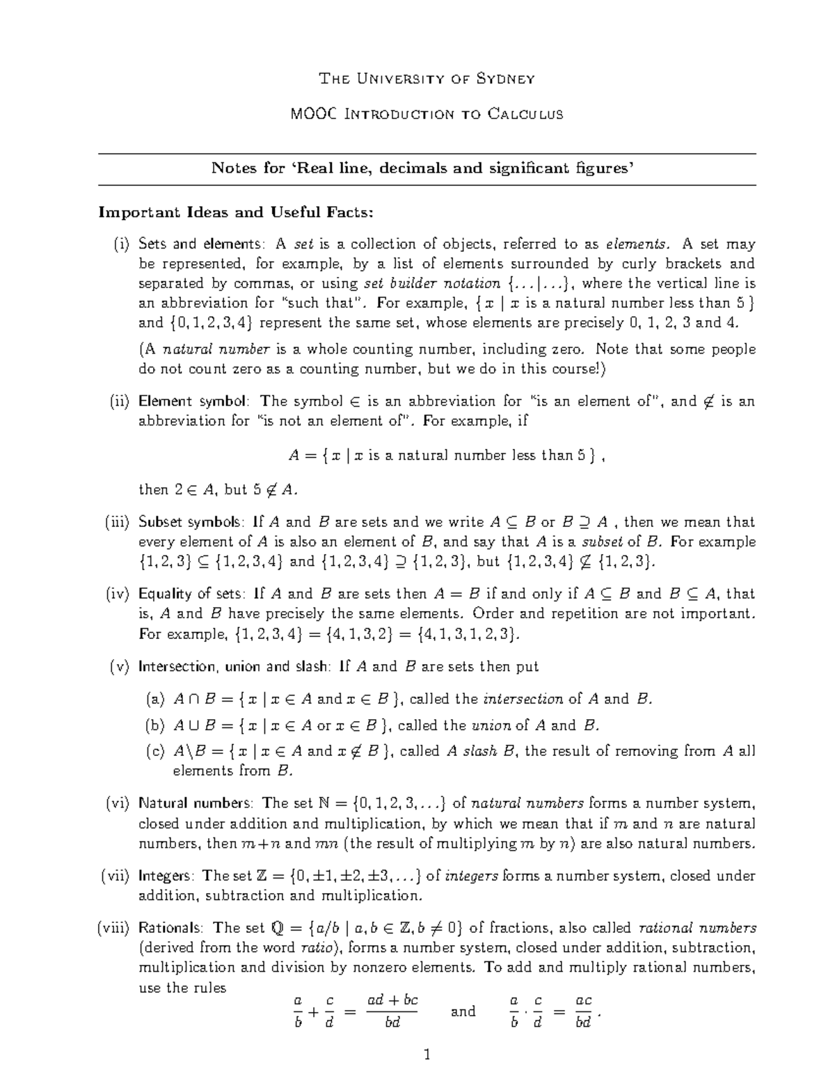 Introduction to Calculus- Mooc 1 - The University of Sydney ...