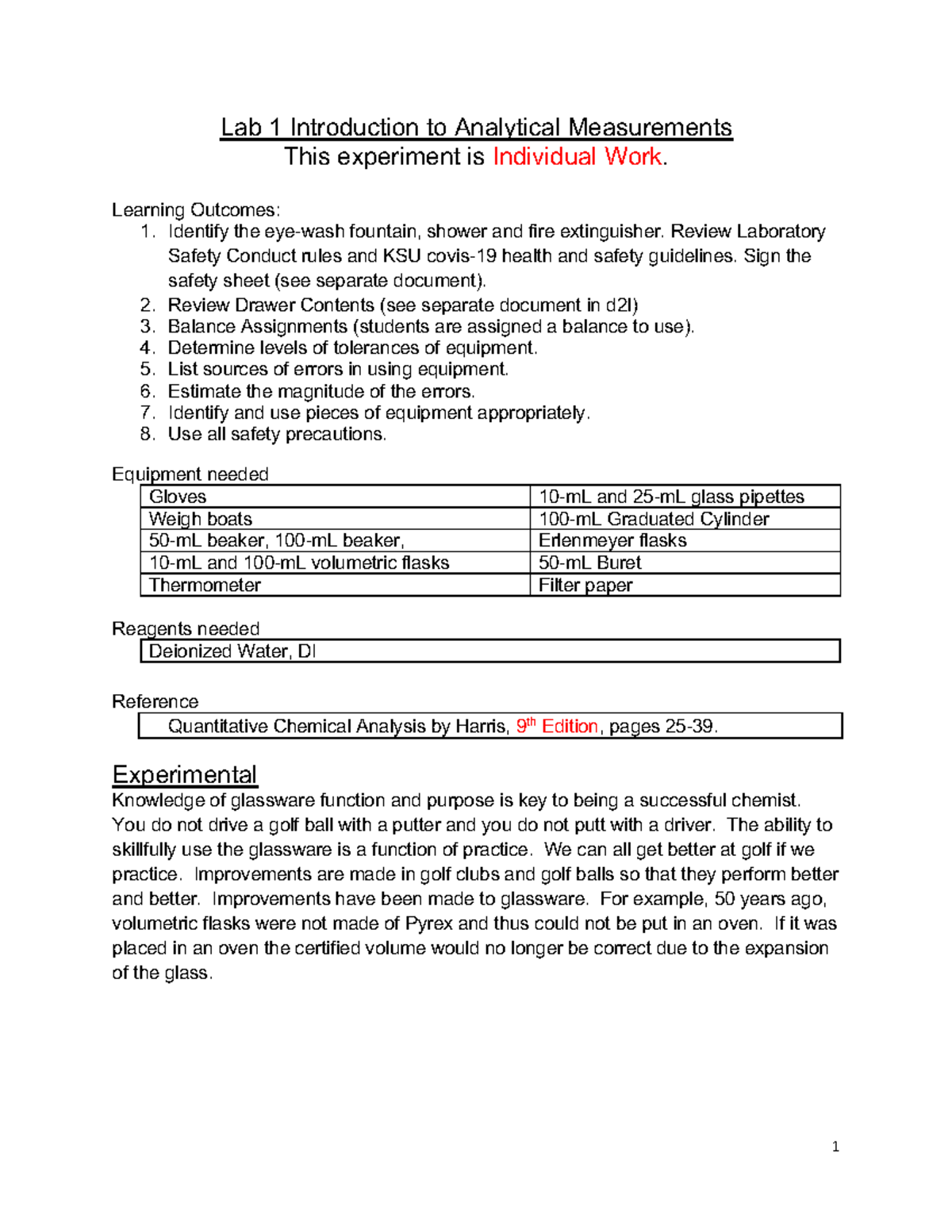 Lab 1 Introduction to Analytical Measurements Zhou Fa2020 - Lab 1 ...