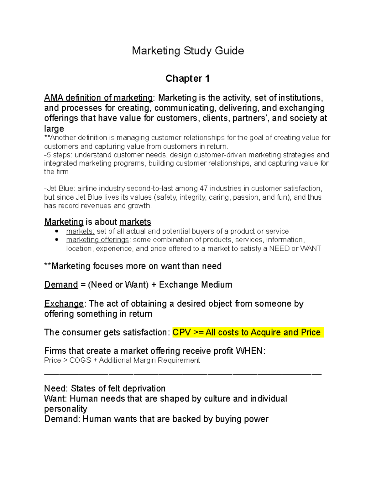 M 370 Midterm Study Guide - Marketing Study Guide Chapter 1 AMA ...