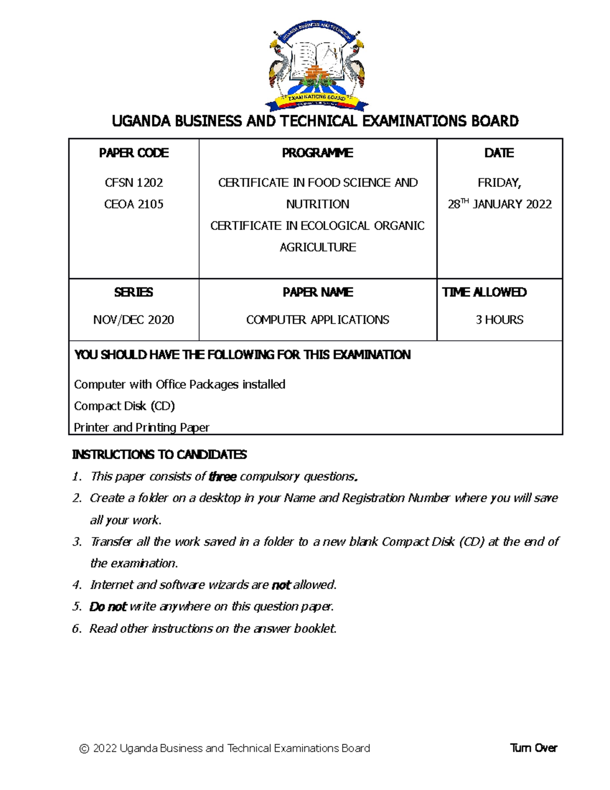 Computer Applications-CFSN1202 - UGANDA BUSINESS AND TECHNICAL ...