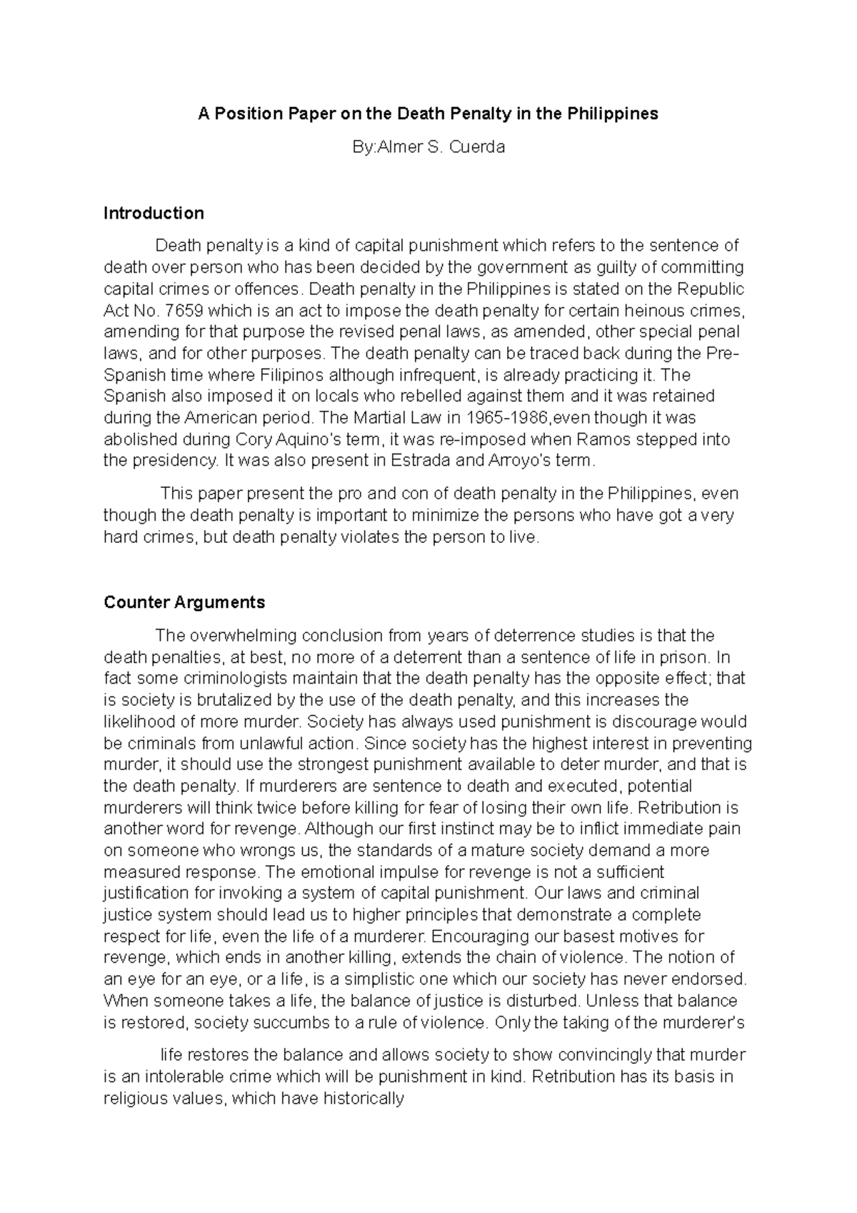Reading and Writing - Poem - A Position Paper on the Death Penalty in ...