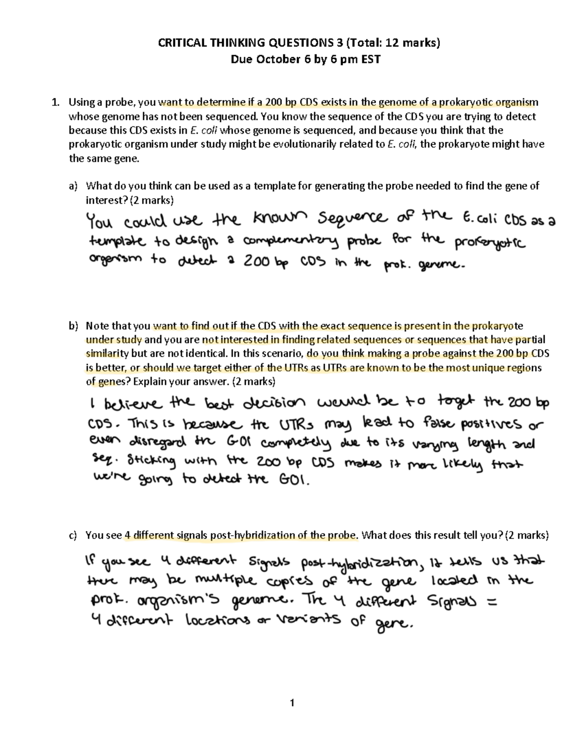CTQ 3 - Critical thinking question answers for week 3. - 1 CRITICAL ...