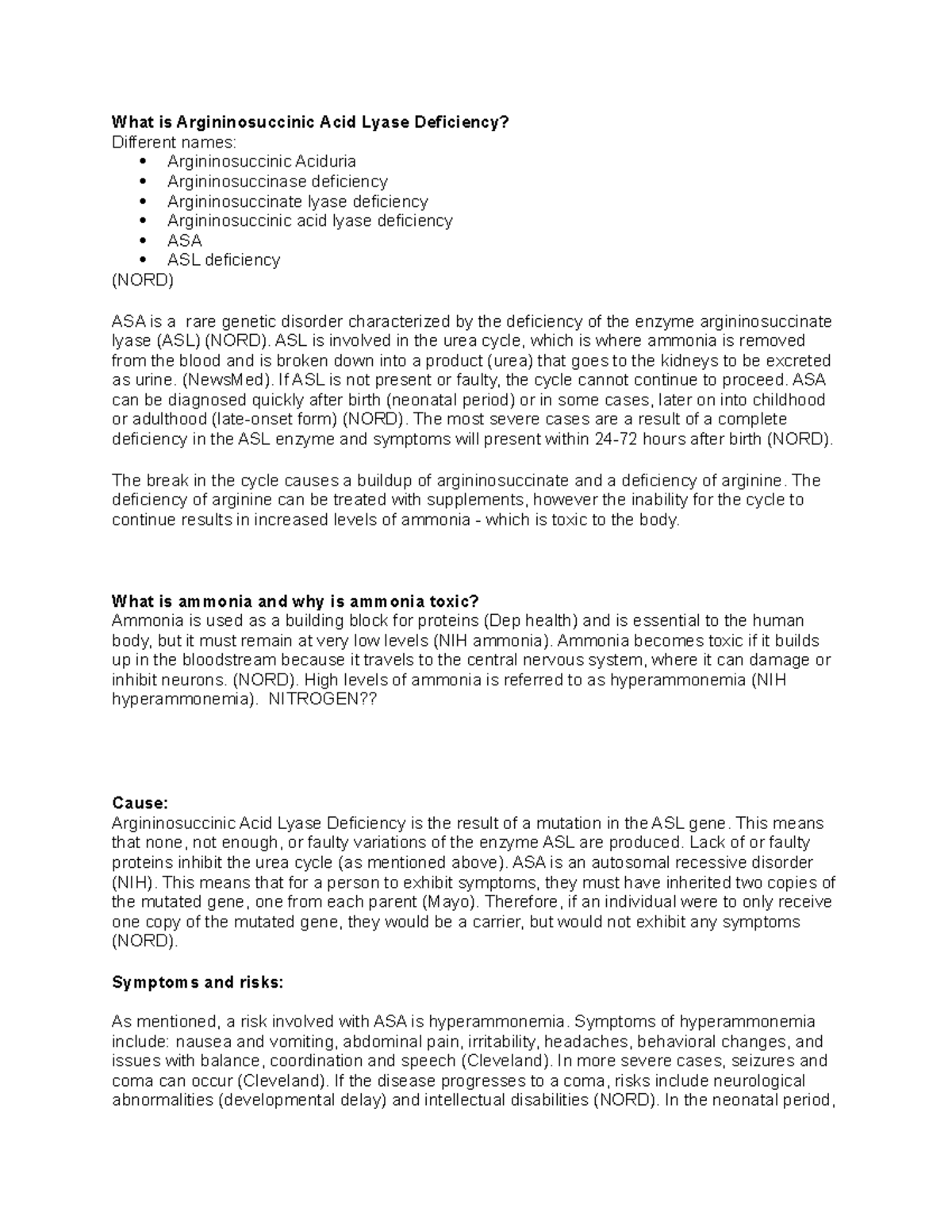Biochem Paper Rough - notes on lectures 3-7 - What is Argininosuccinic ...