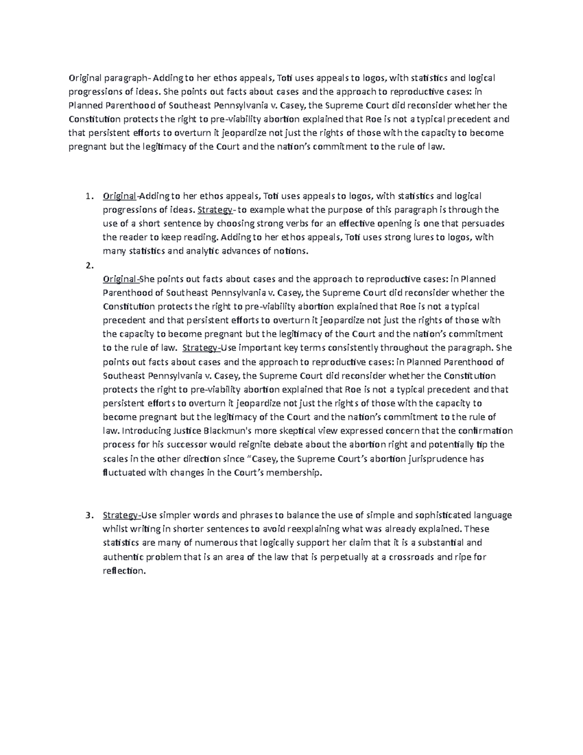 Journal 6 Paragraph Re-Writes - Original paragraph- Adding to her ethos ...