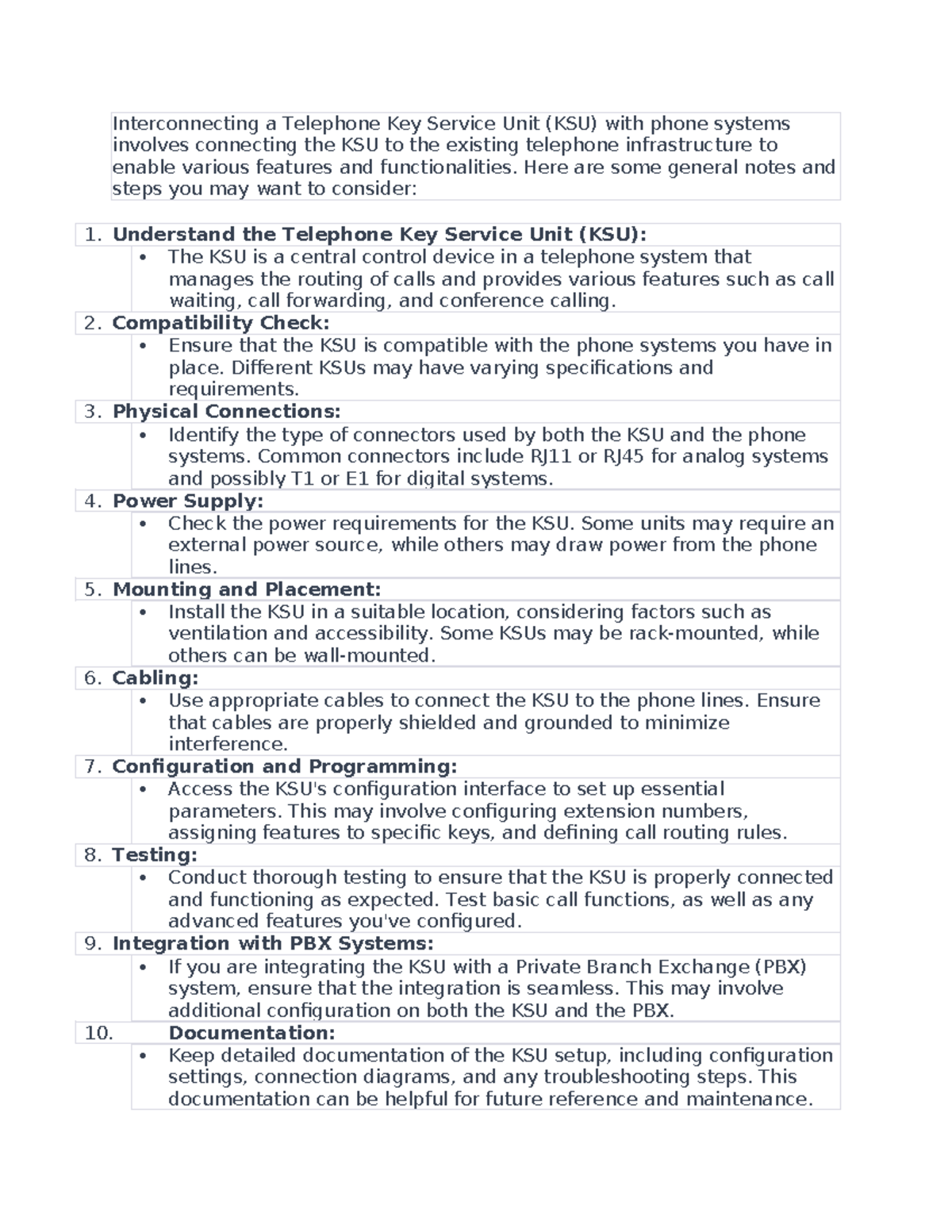 Interconnecting a Telephone Key Service Unit - Here are some general ...