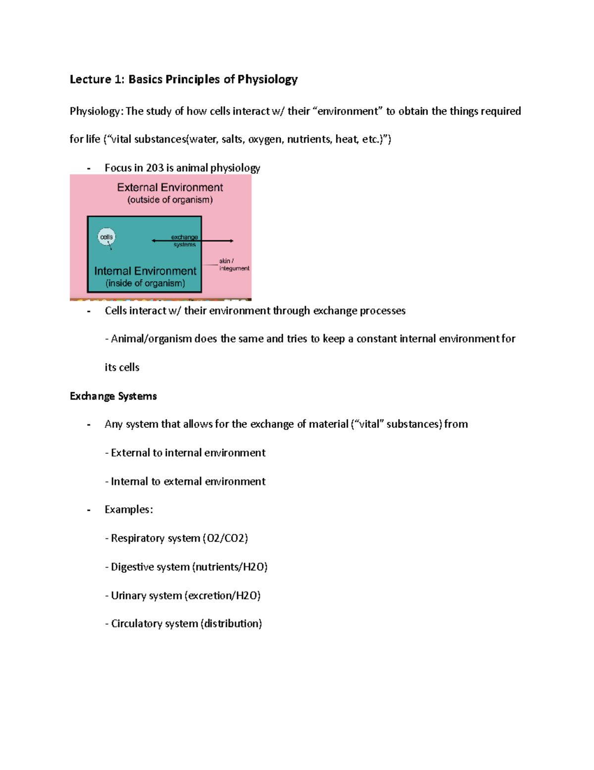 BIO 203 Lecture 1 Notes - Lecture 1: Basics Principles of Physiology ...